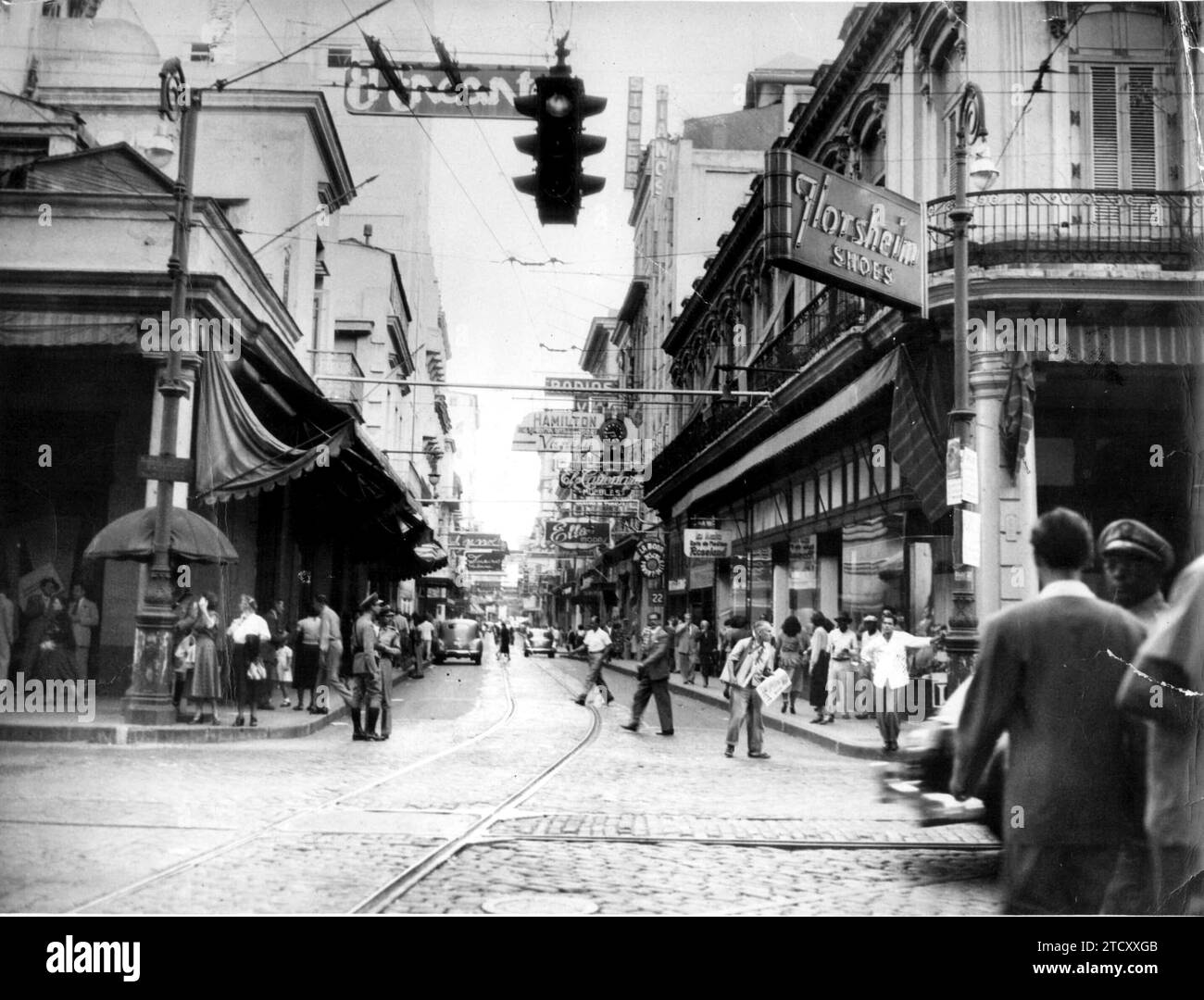 Havana (Cuba), 1950 (CA.). Crossroads of the streets of Galiano and San ...
