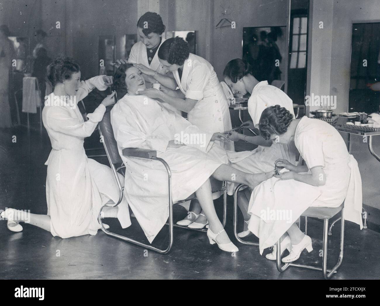 Pictured, 1935 hair salon on Oxford Street, London. Credit: Album ...