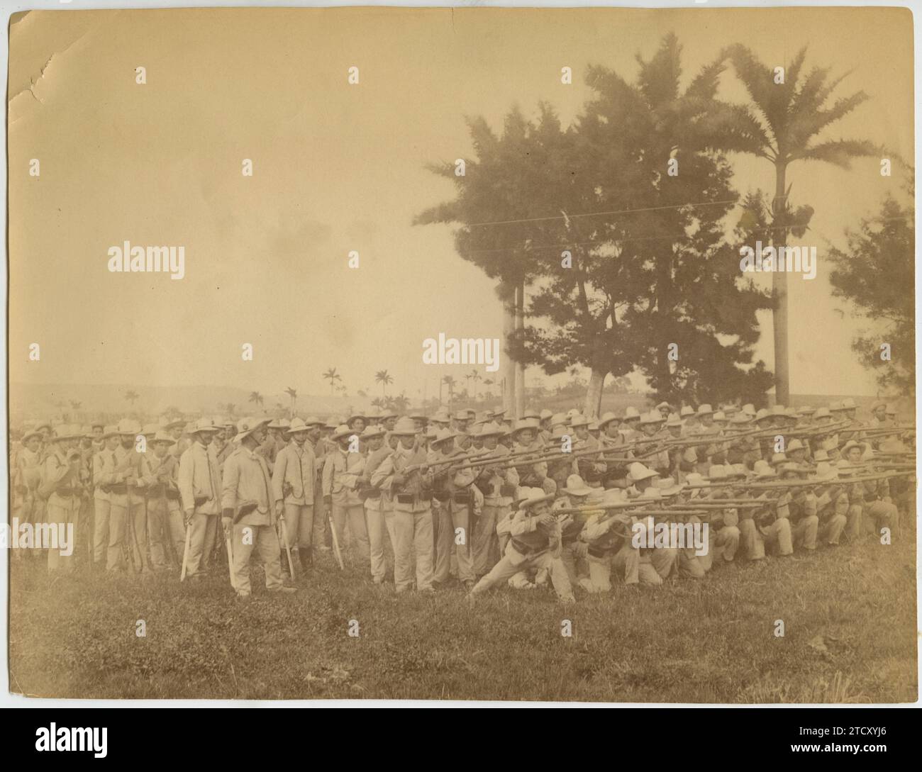 Cuba, June 1896. Cuban War. An infantry company showing its firepower ...