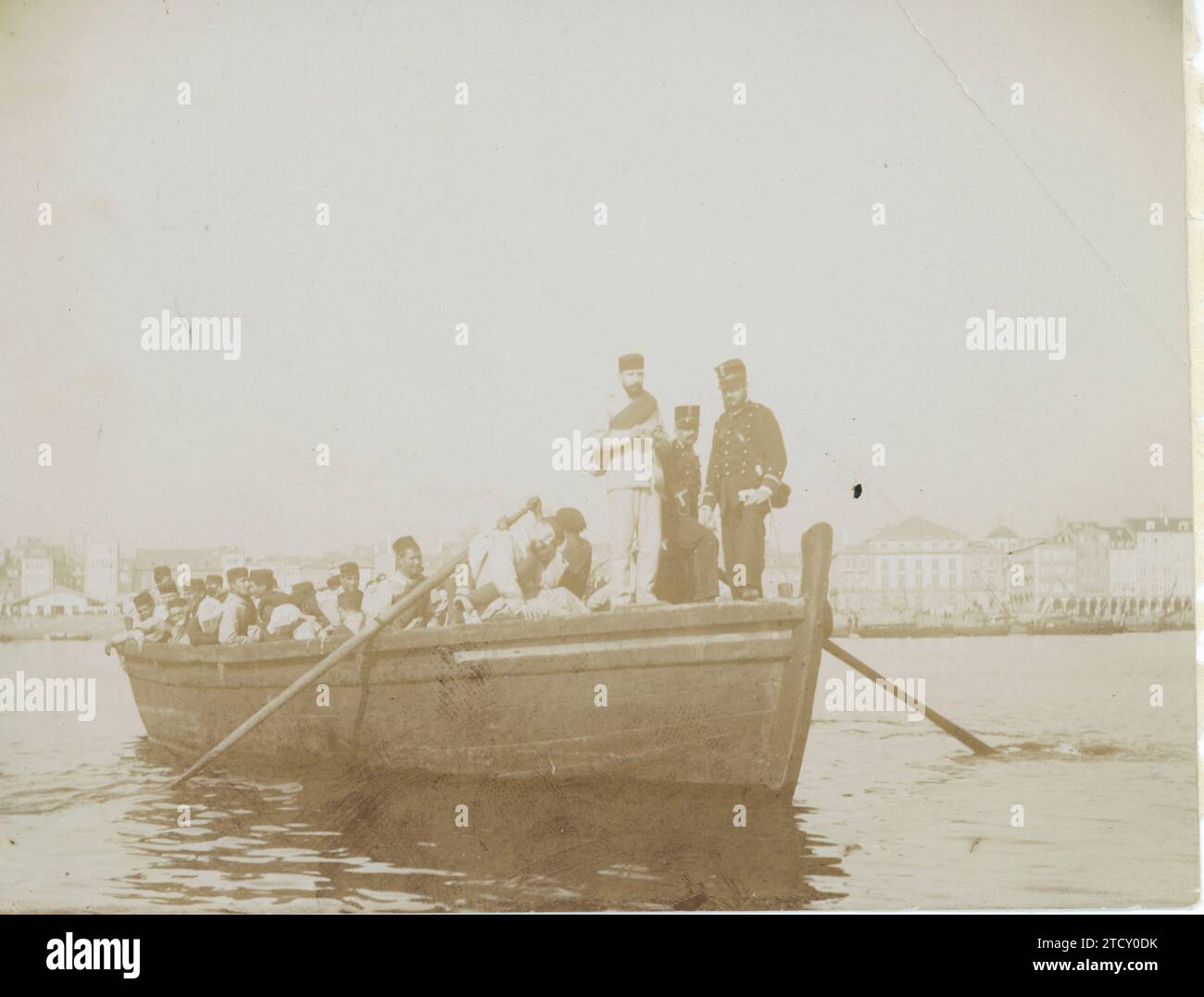 La Coruña, February 1896. Cuban War. A boat transports the troops that ...