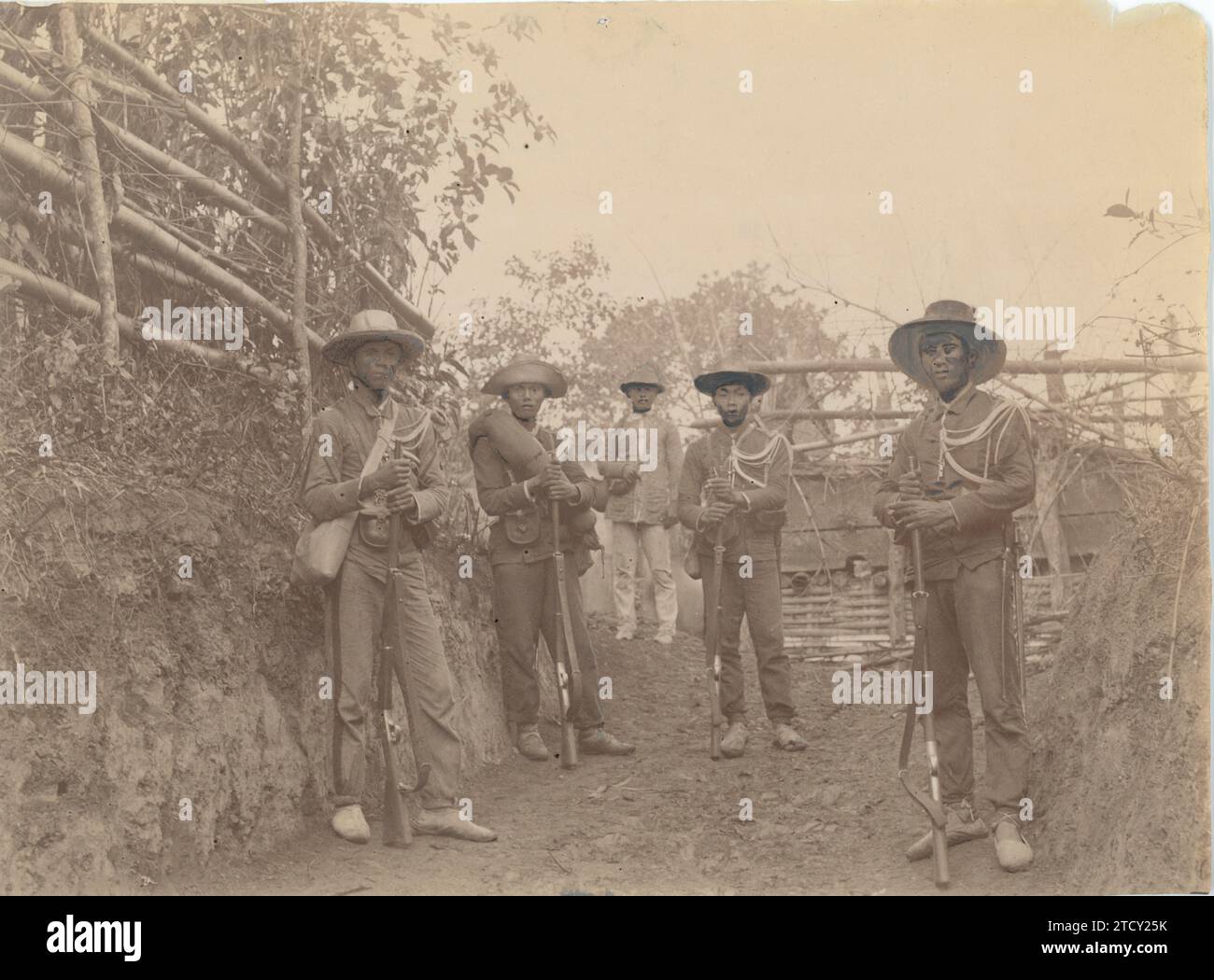 Philippines, 1896. Philippine War. Indigenous people in a trench taken ...