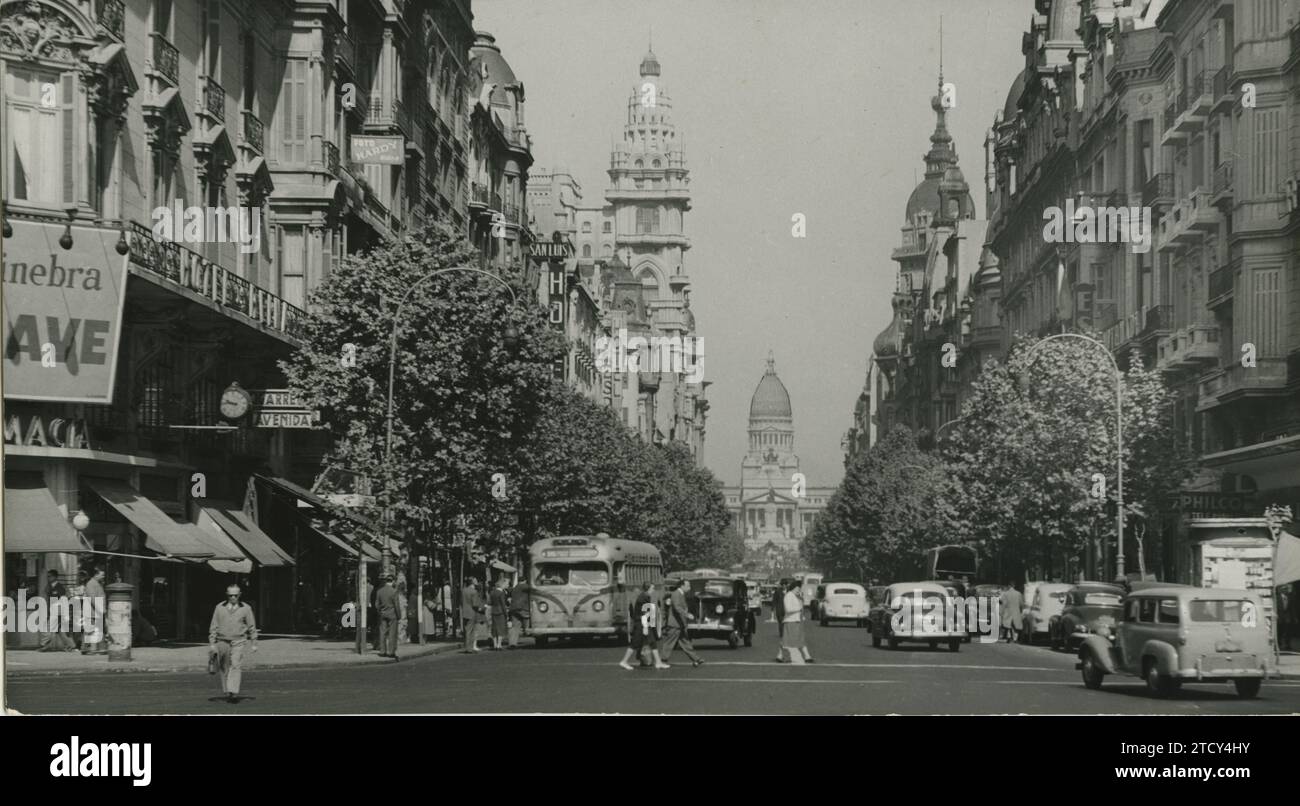 Buenos Aires (Argentina), May 1959. The end of Avenida de Mayo, in the ...
