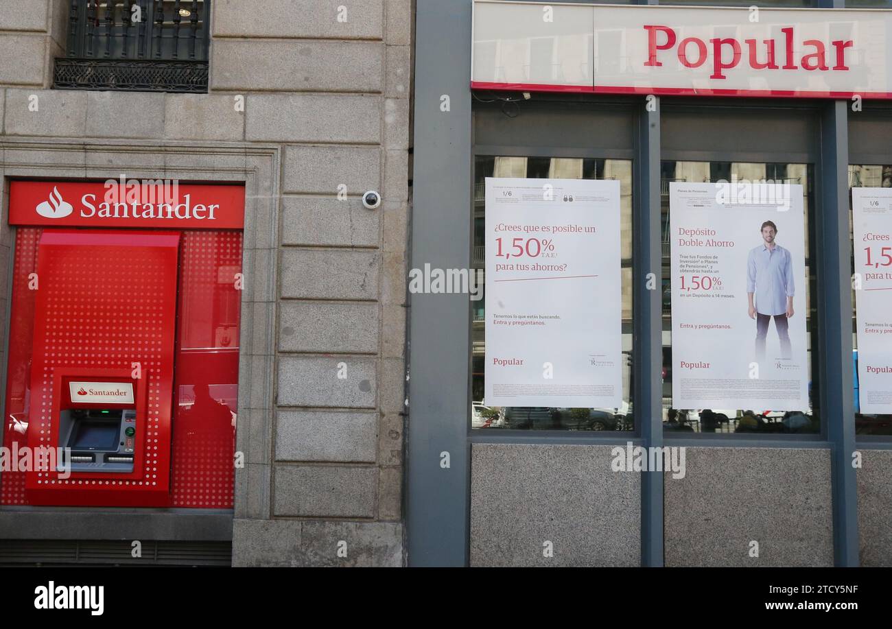 Madrid, 06/07/2017. Branches of Banco Santander and Banco Popular ...