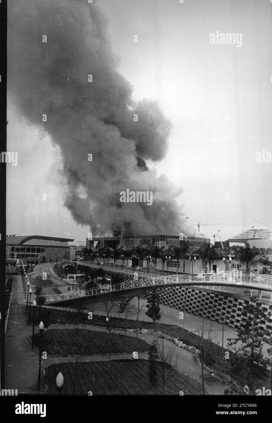 Seville, April 1992. Universal Exhibition of Seville 1992. Fire ...