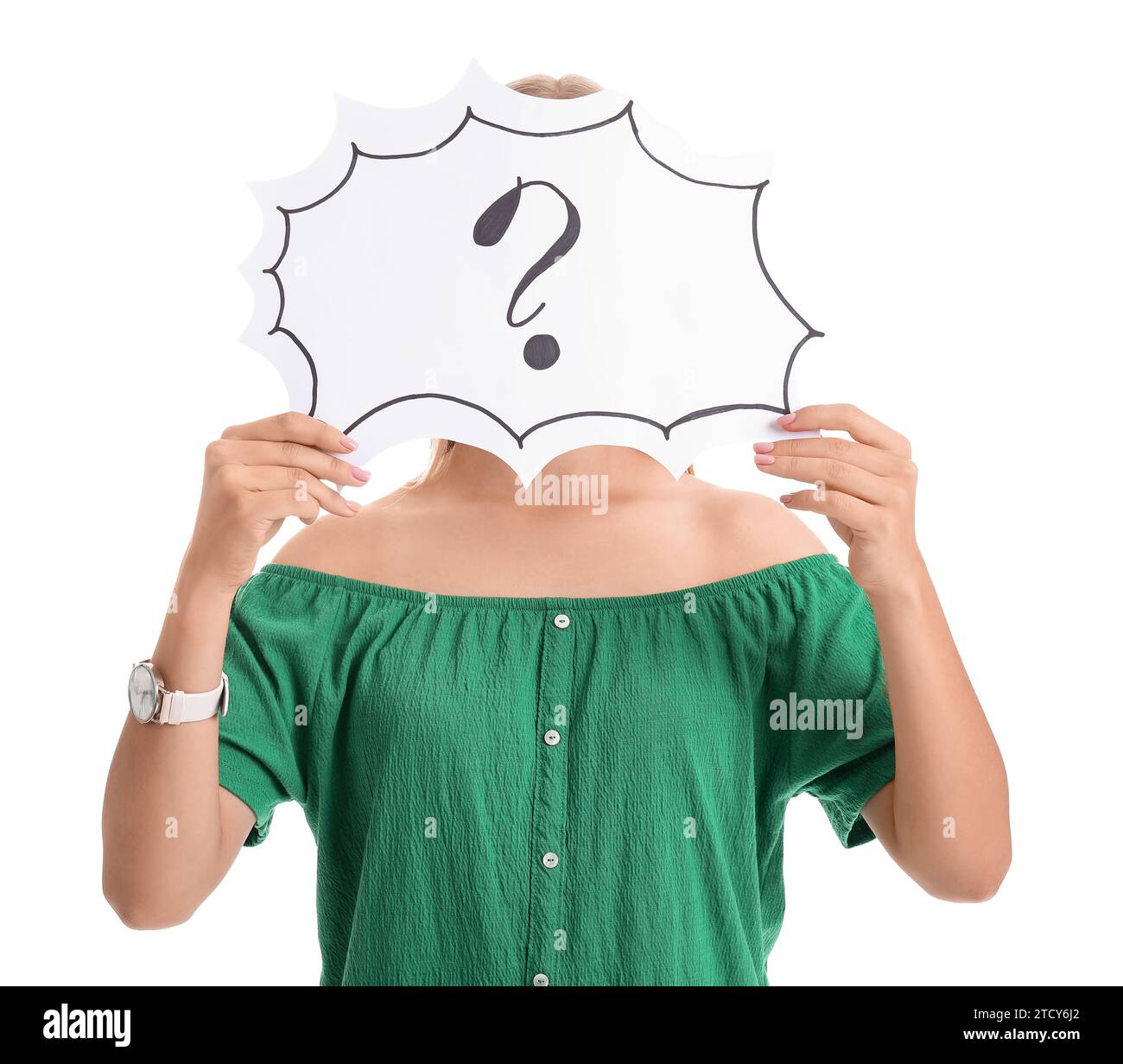 Woman speech bubble question mark hi-res stock photography and images ...