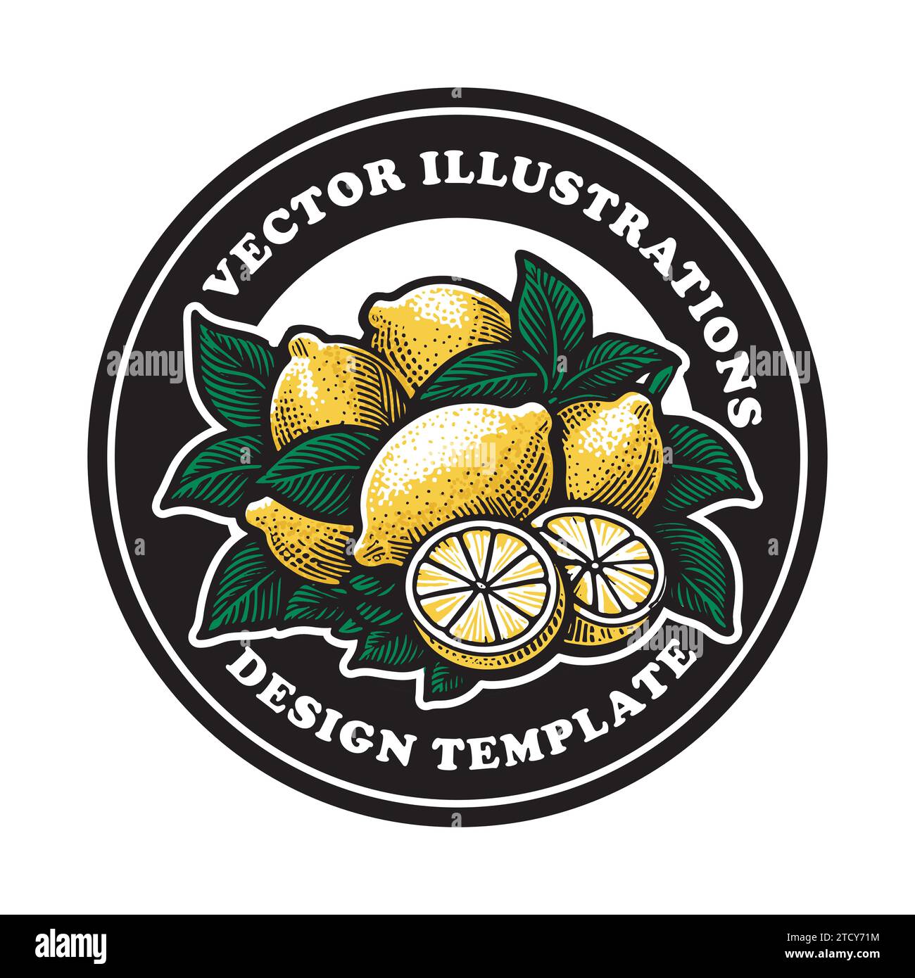 Lemon Badge or Logo Template. Hand Drawn Lemons with Leaves Stock ...