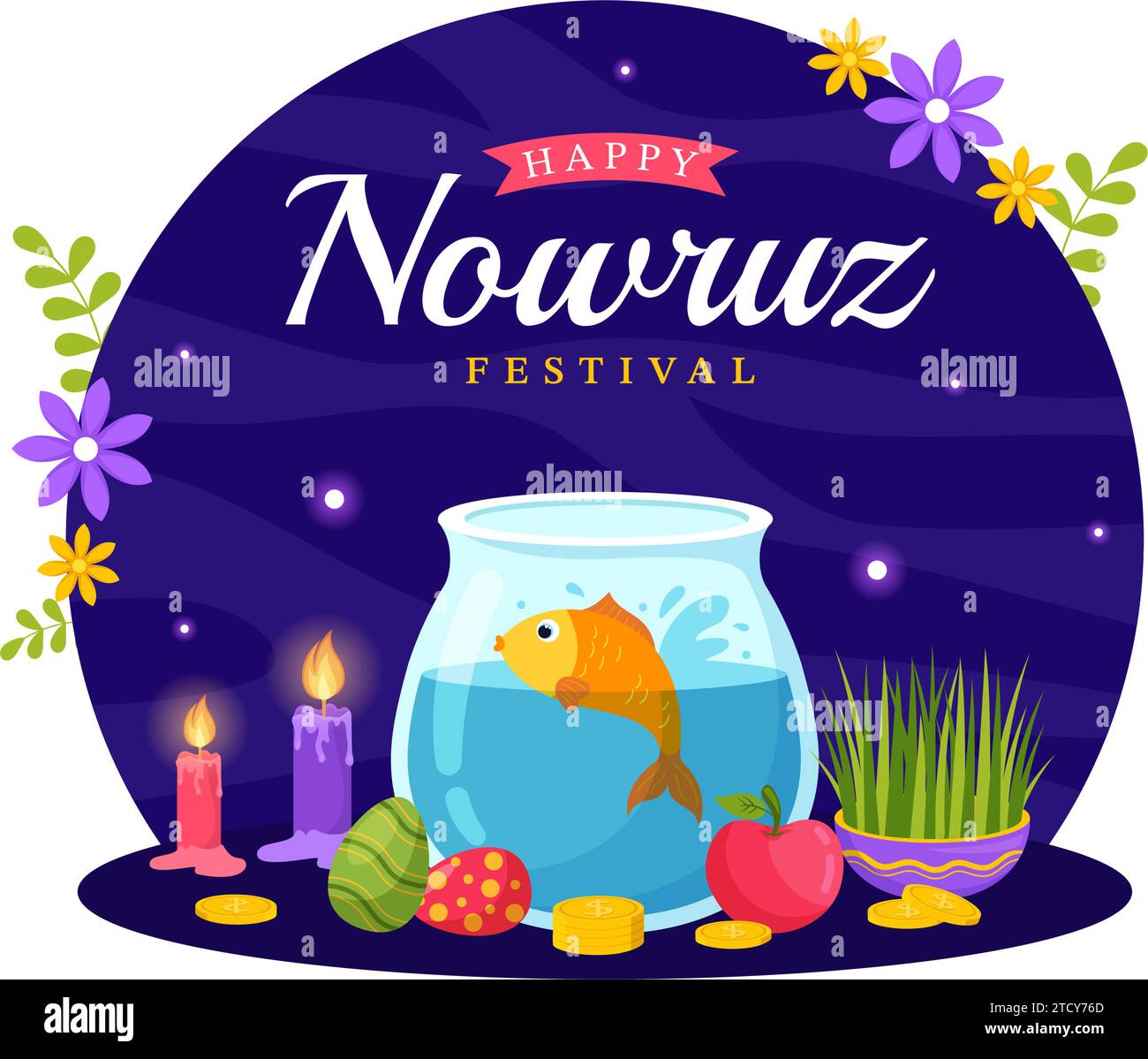 Happy Nowruz Day Vector Illustration. Translation: Persian New Year, on ...