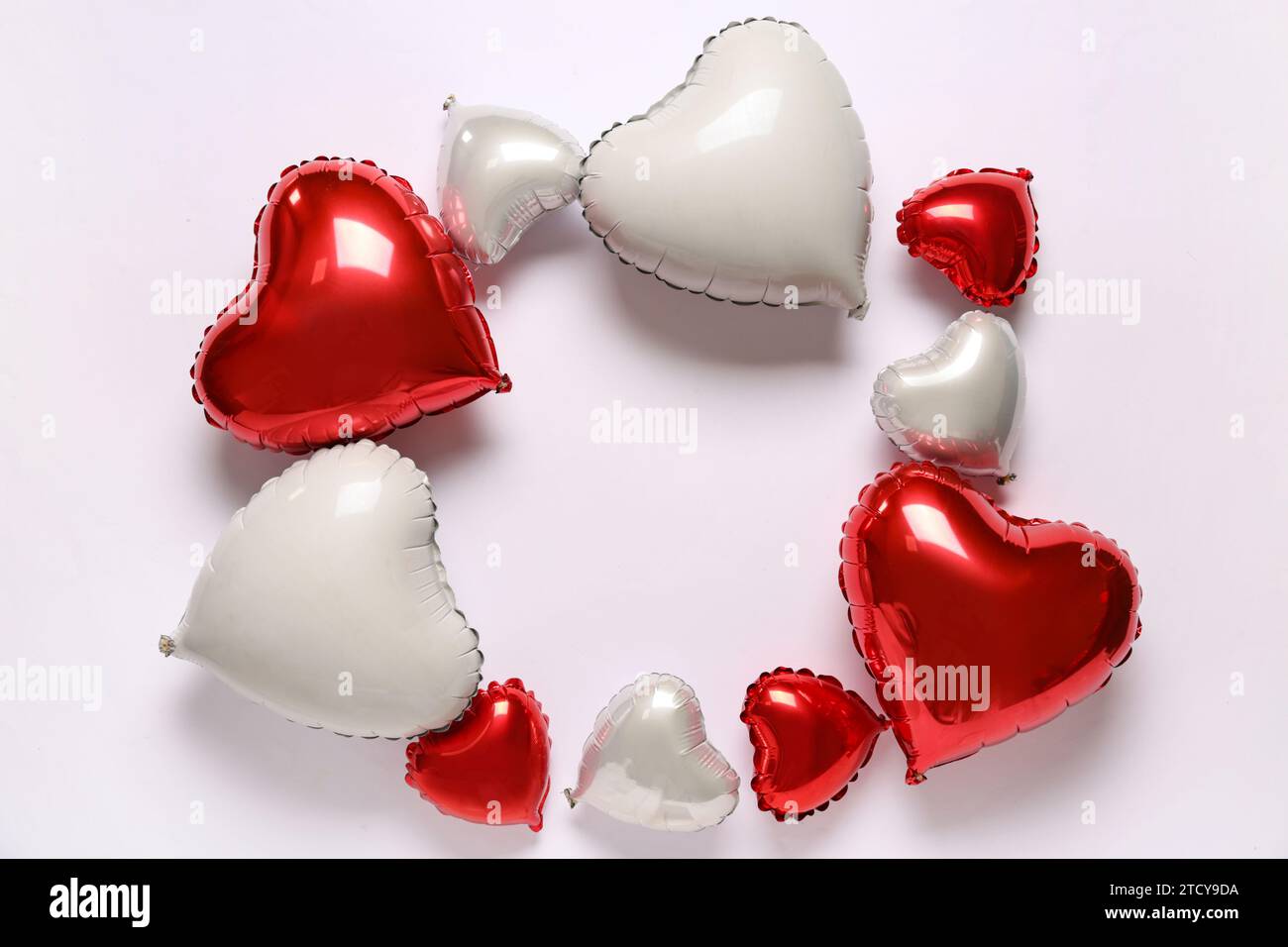 Frame made of heart shaped air balloons on white background. Valentine ...
