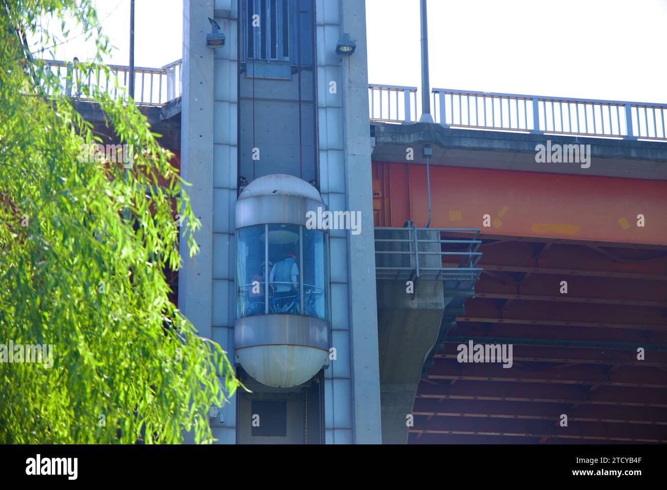 Seoul, South Korea - June 2, 2023: A cyclist takes the elevator up to ...