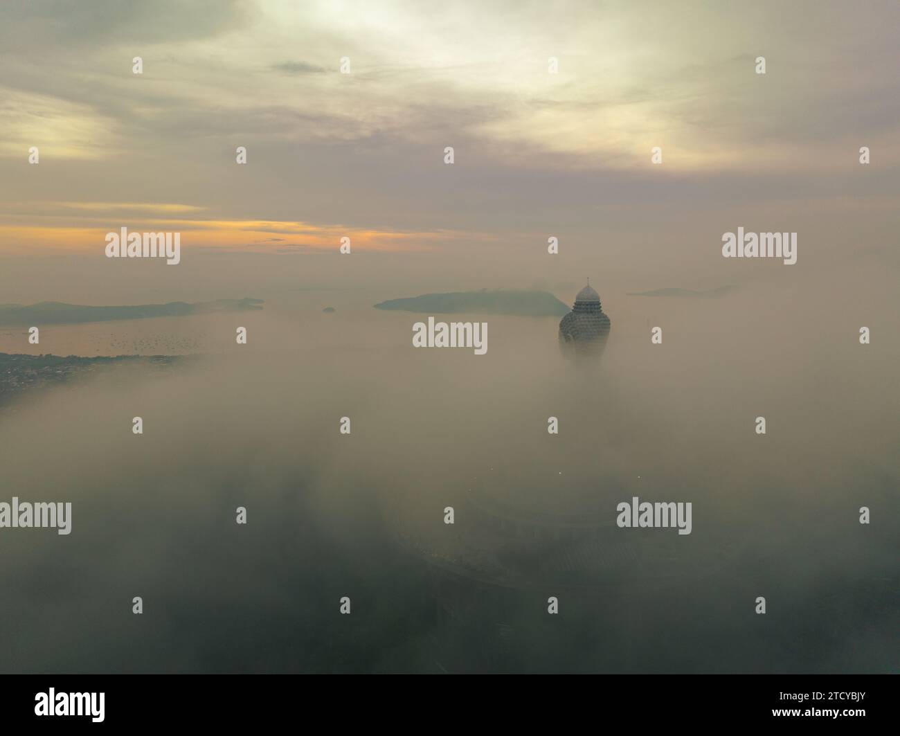 scenery yellow sky glare of sun above Phuket big Buddha Phuket Big ...