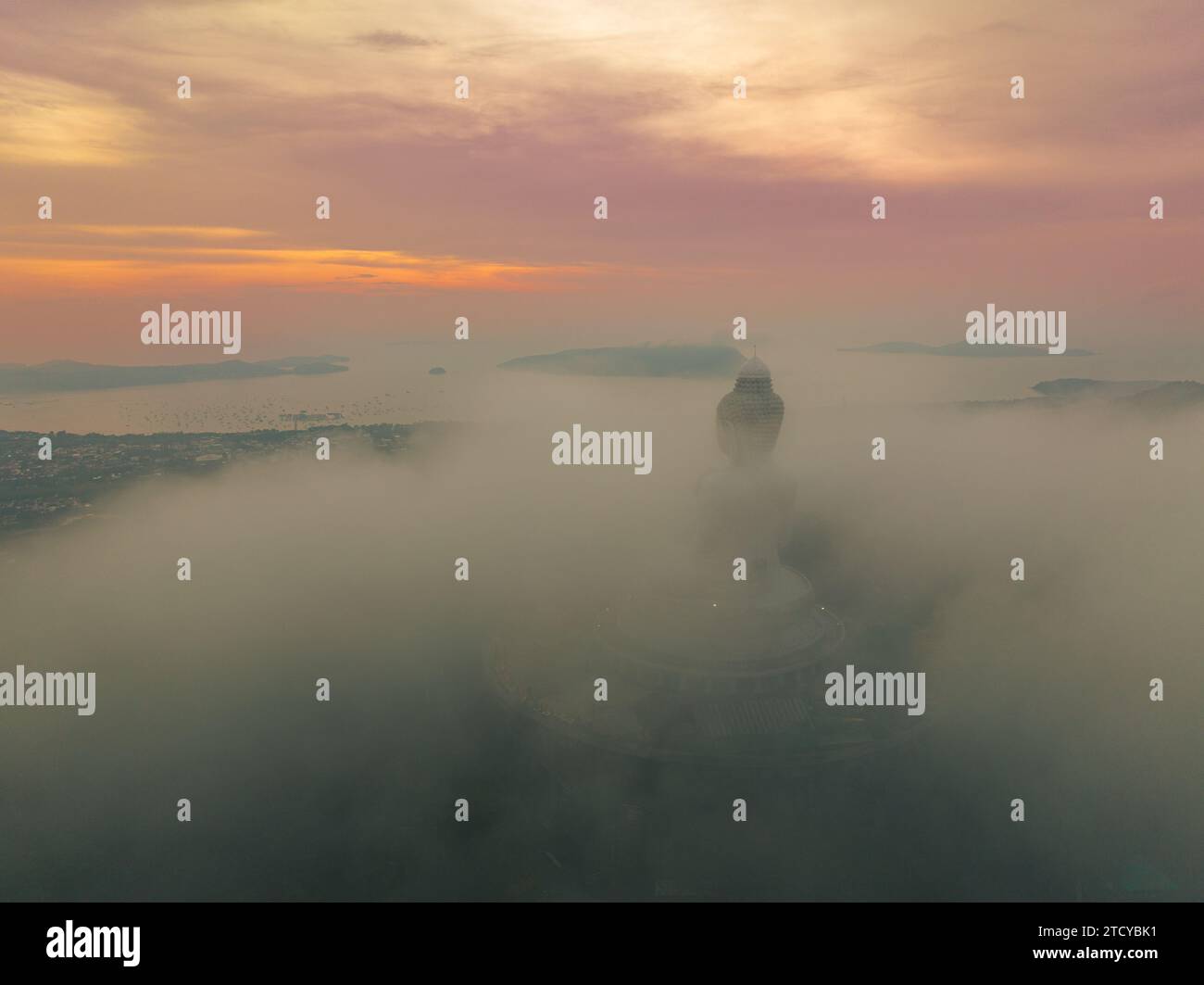 scenery yellow sky glare of sun above Phuket big Buddha Phuket Big ...