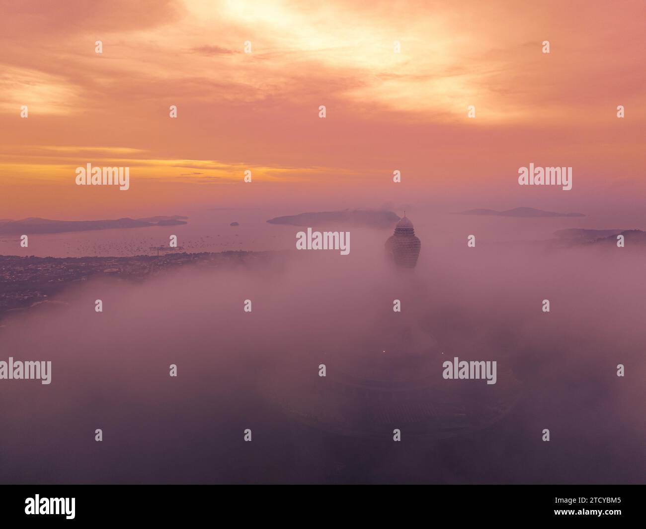 scenery yellow sky glare of sun above Phuket big Buddha Phuket Big ...