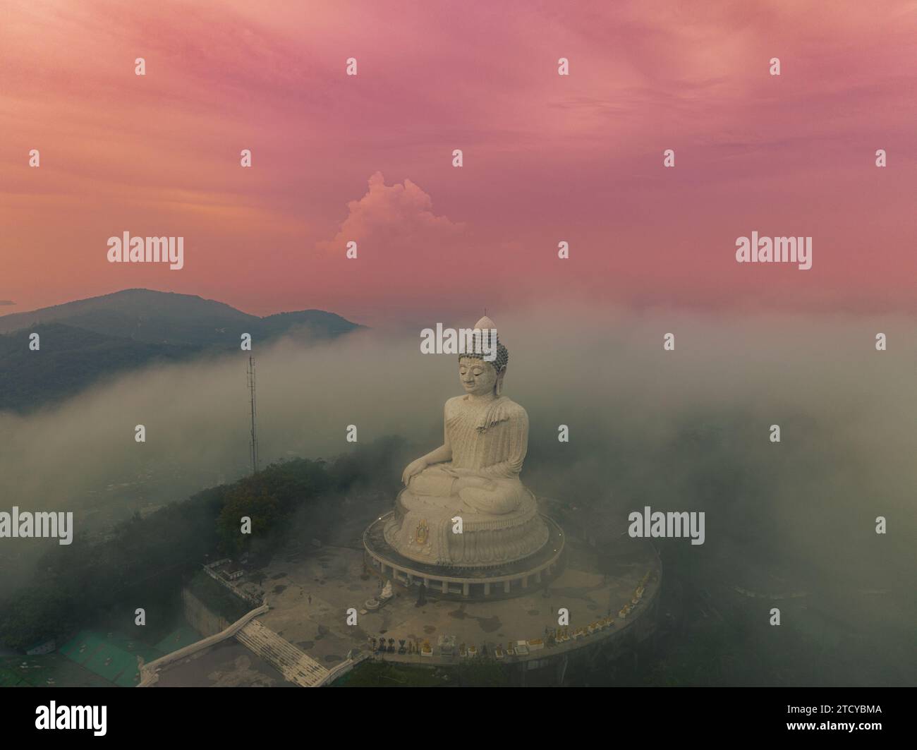 scenery yellow sky glare of sun above Phuket big Buddha Phuket Big ...