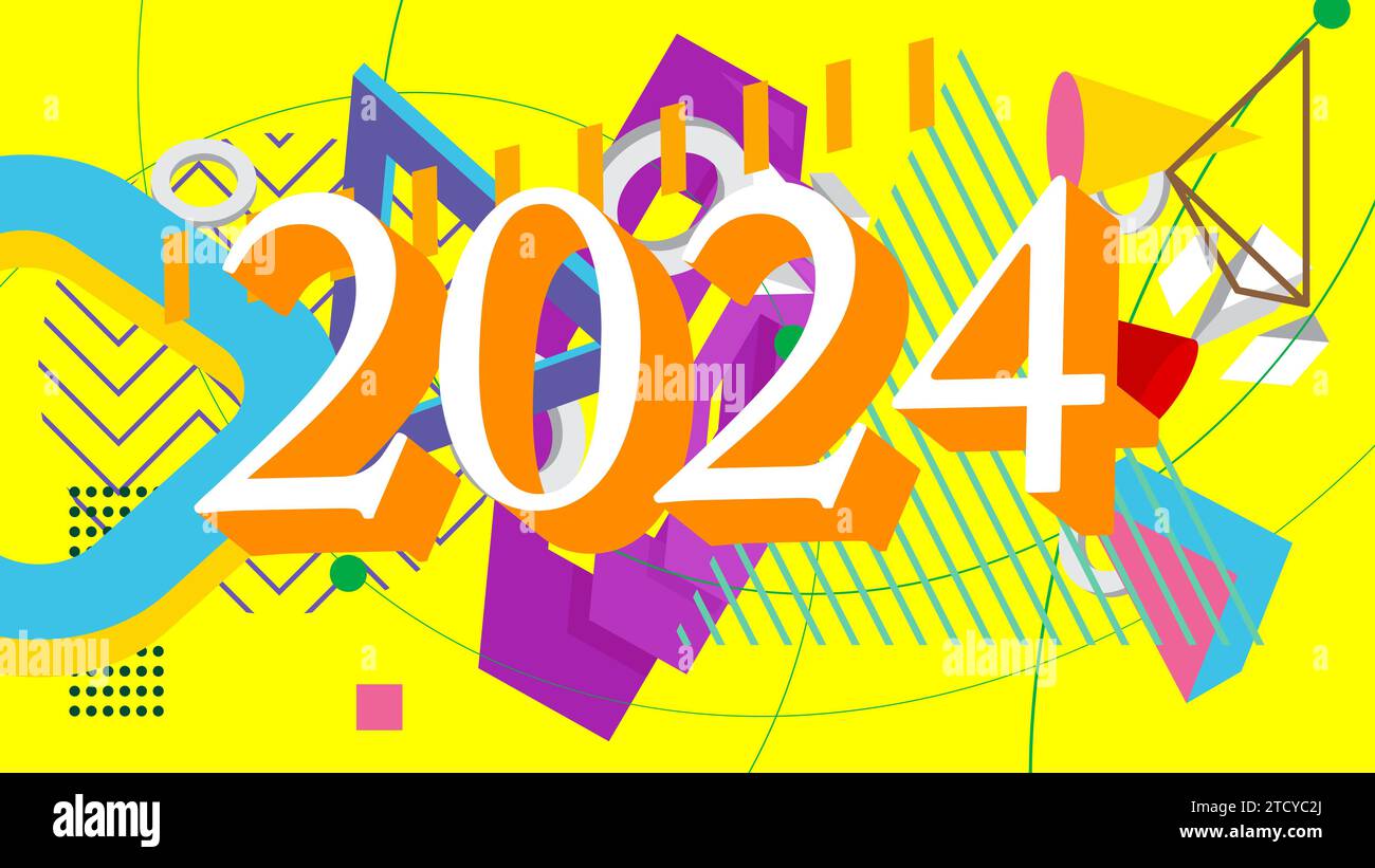 The number 2024 on geometrical graphic retro theme background. Minimal ...