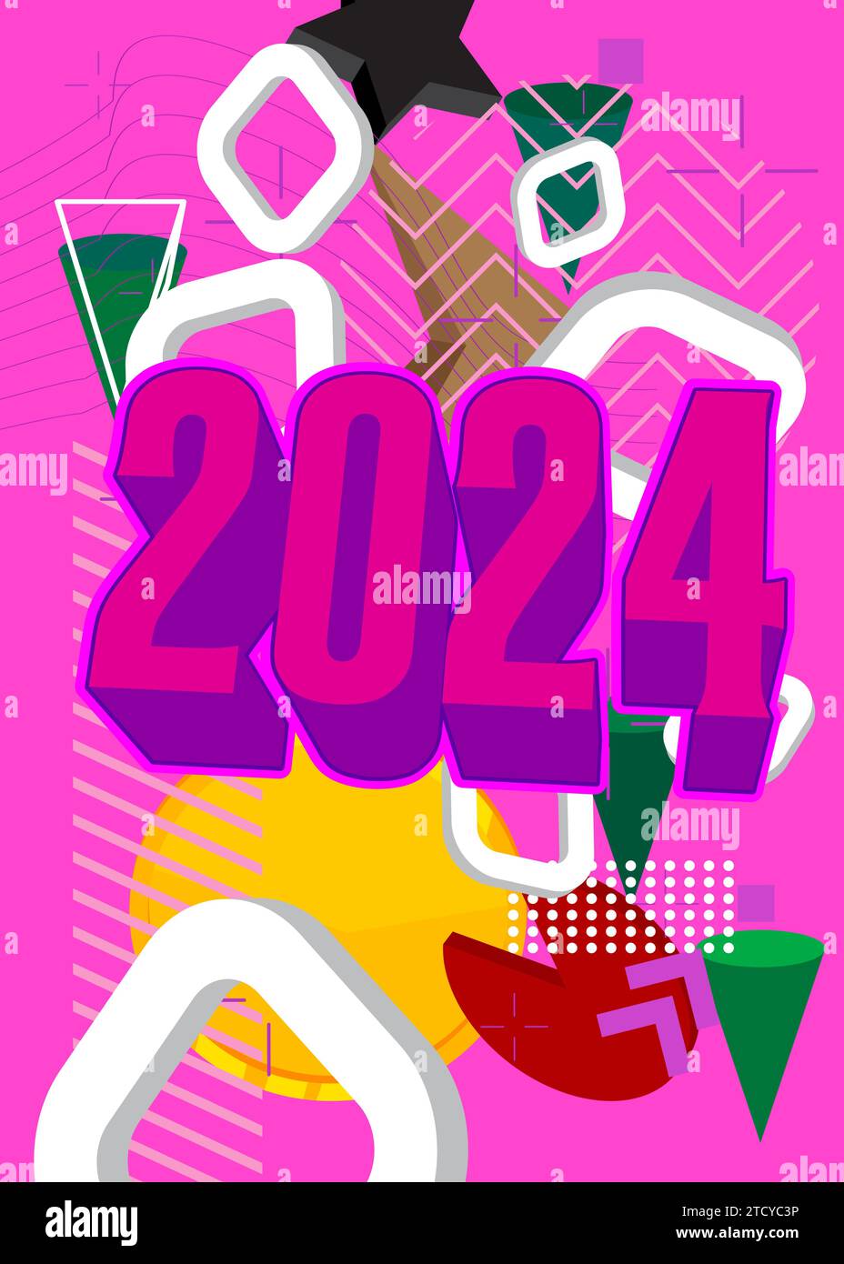 The number 2024 on geometrical graphic retro theme background. Minimal ...