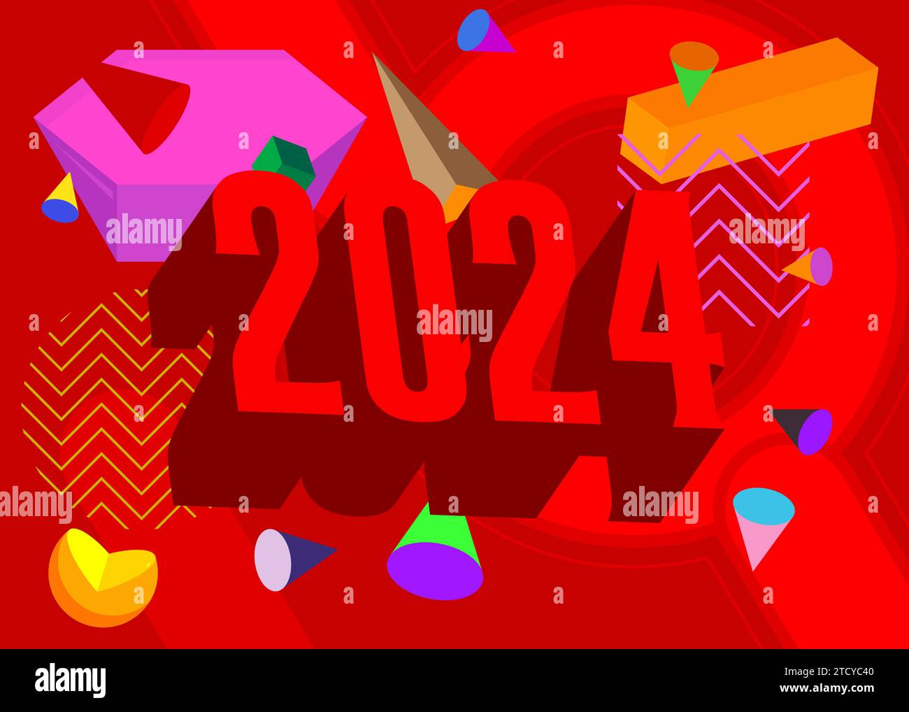 The number 2024 on geometrical graphic retro theme background. Minimal ...
