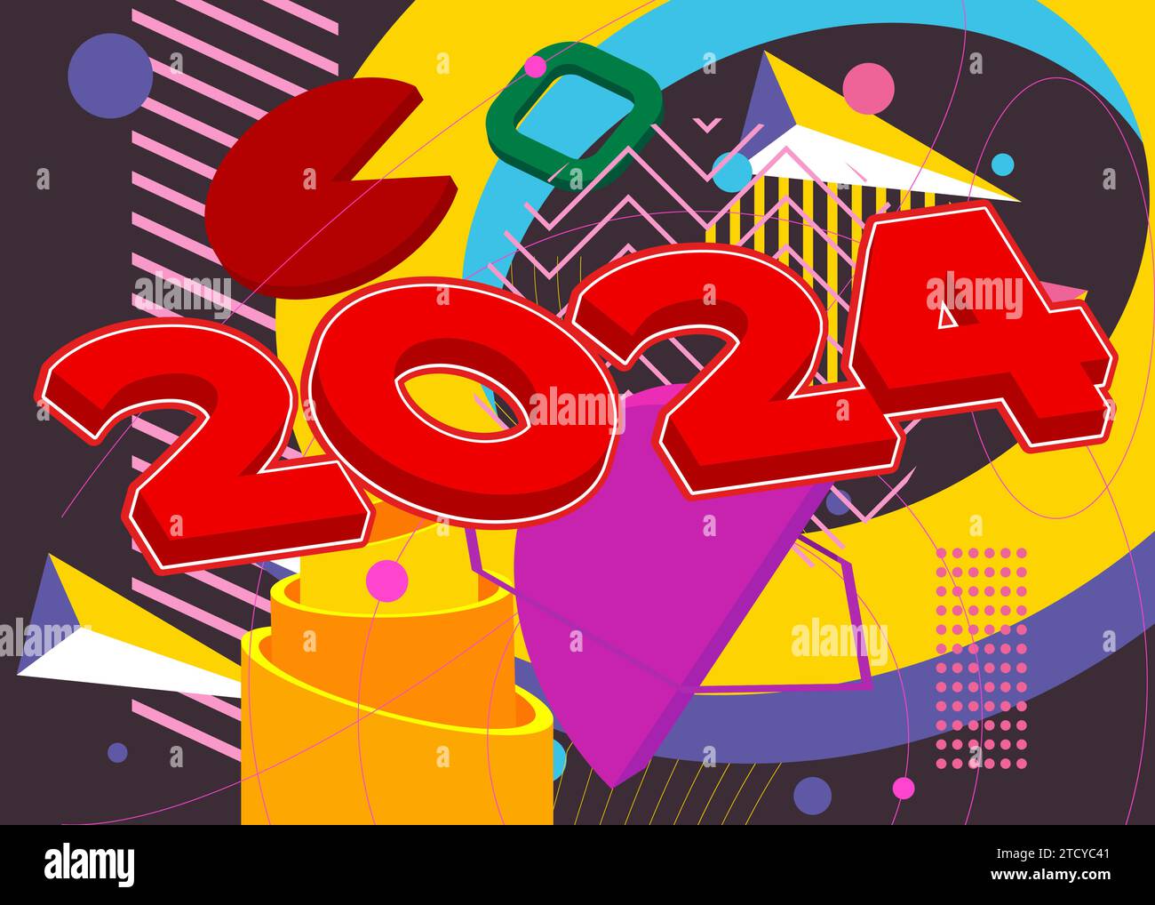 The number 2024 on geometrical graphic retro theme background. Minimal ...