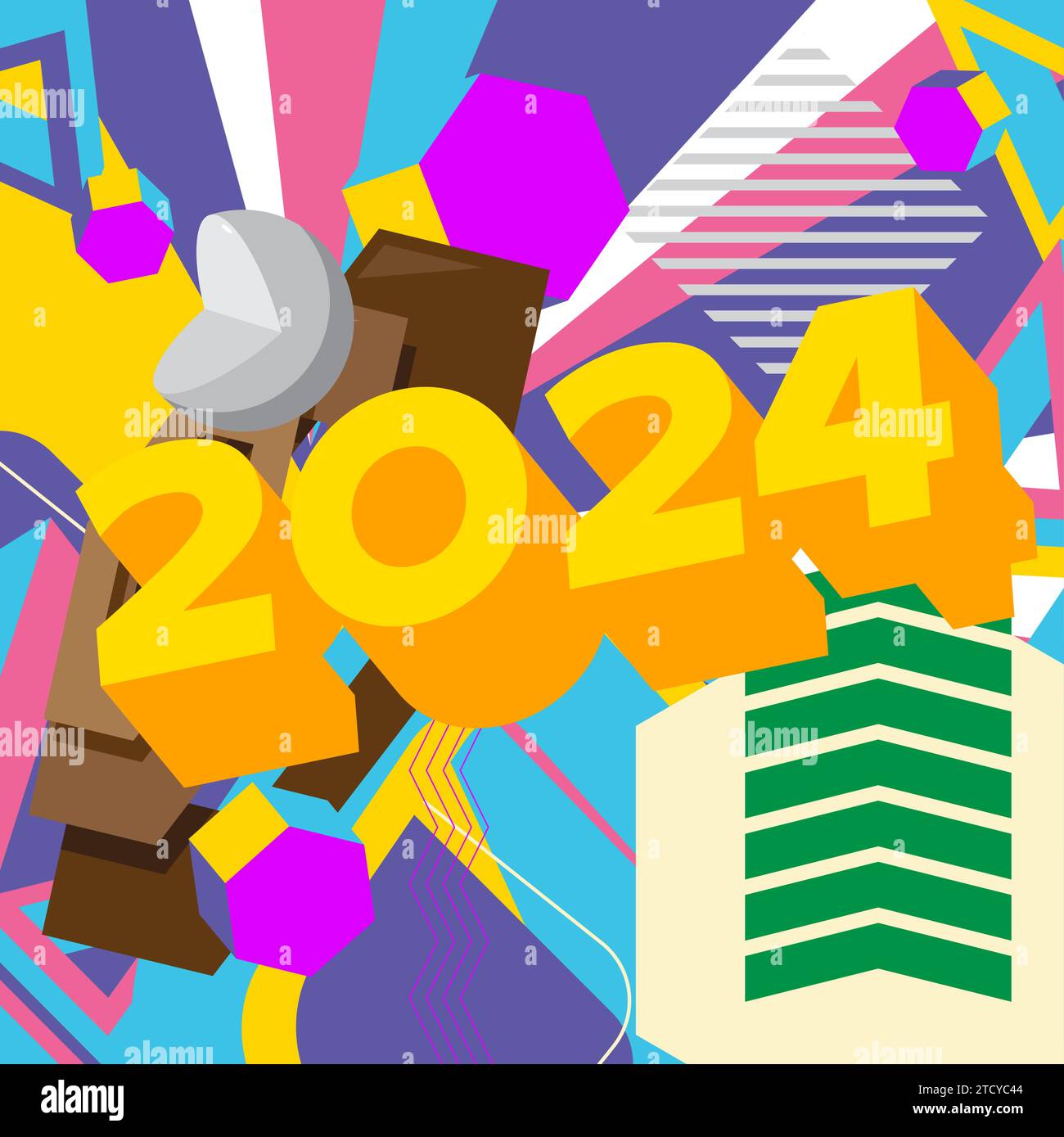 The number 2024 on geometrical graphic retro theme background. Minimal ...