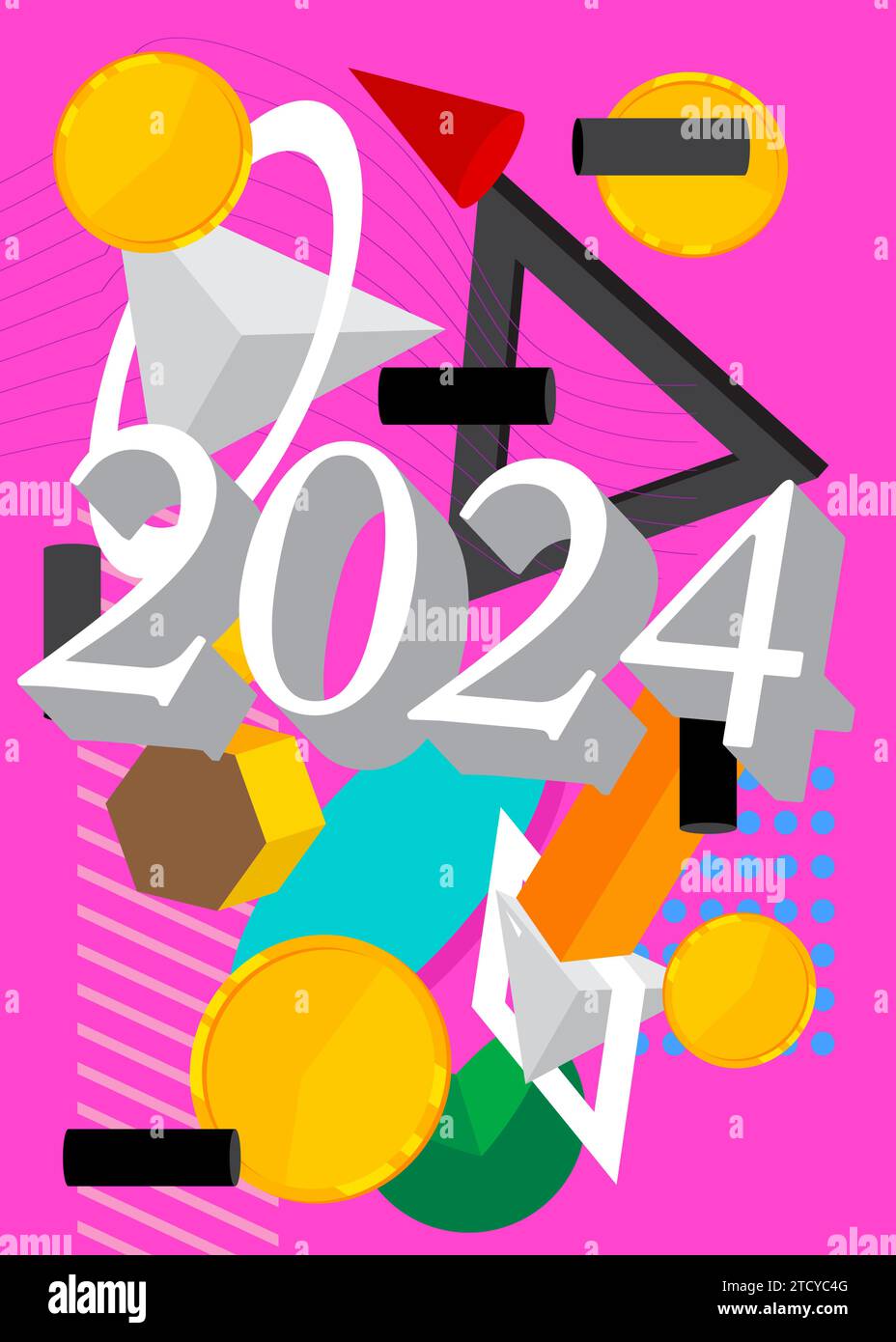 The number 2024 on geometrical graphic retro theme background. Minimal ...