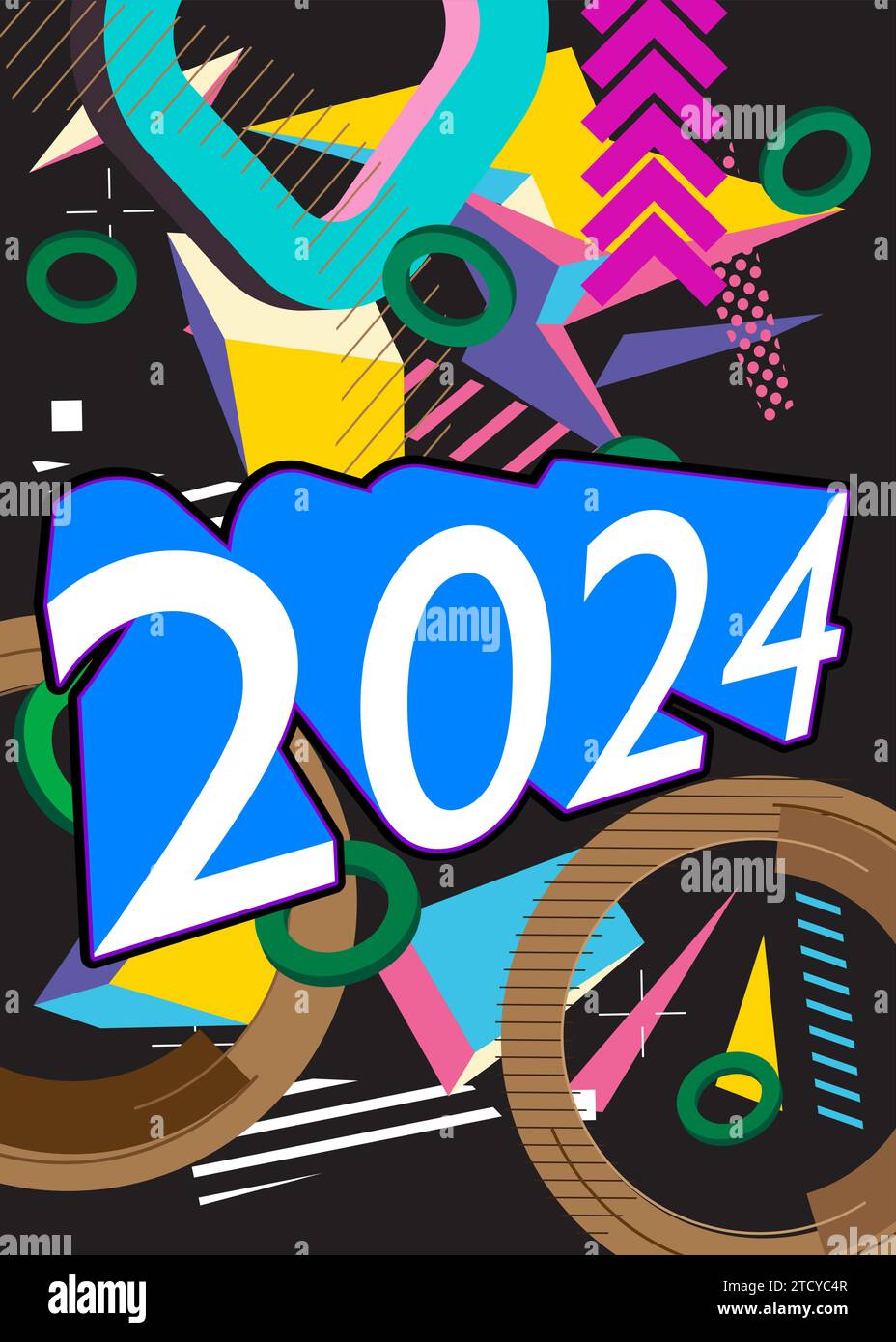 The number 2024 on geometrical graphic retro theme background. Minimal ...