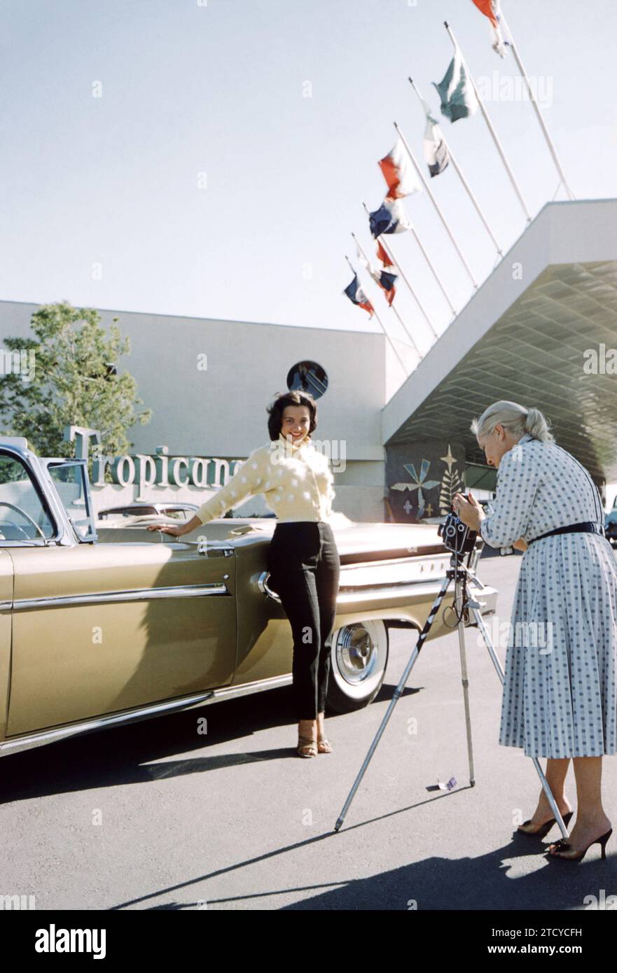 LAS VEGAS, NV - 1958: Actress and model Kitty Dolan poses next to a ...