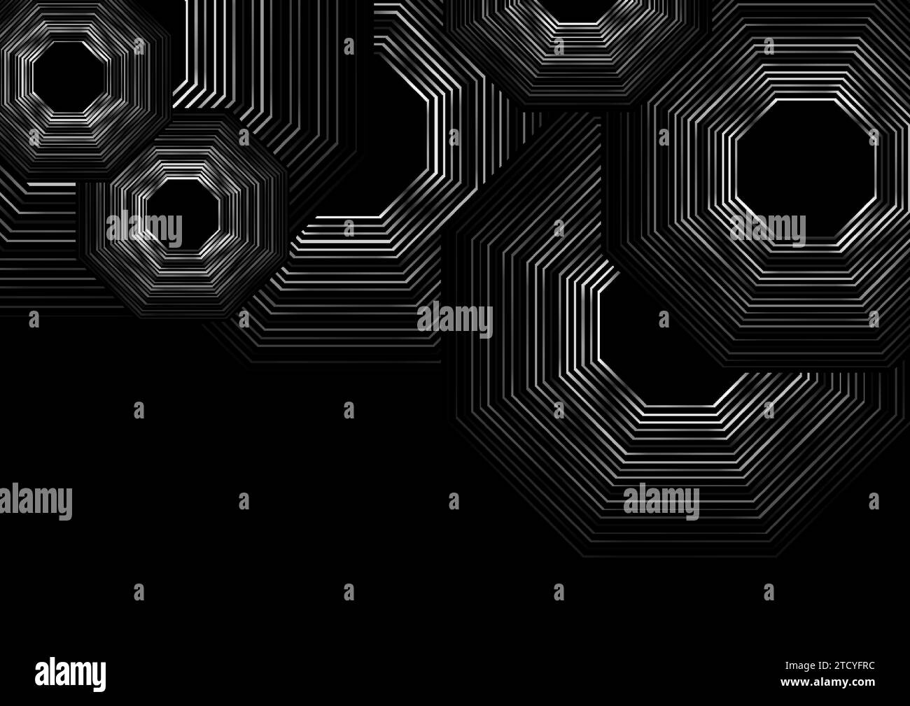 Grey Metallic Minimal Linear Octagons Abstract Futuristic Tech