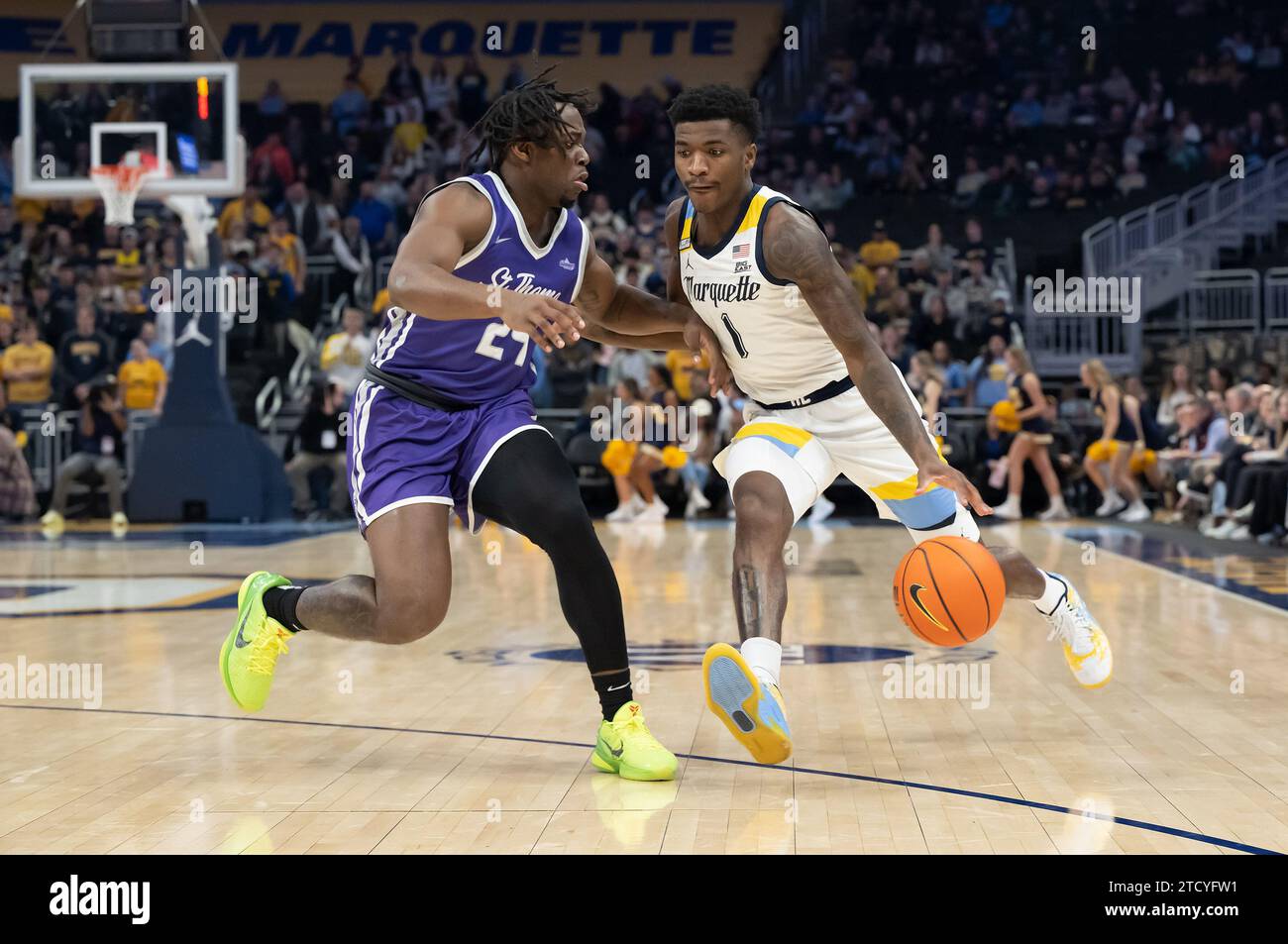 December 14, 2023: Marquette Golden Eagles guard Kam Jones (1) drives ...