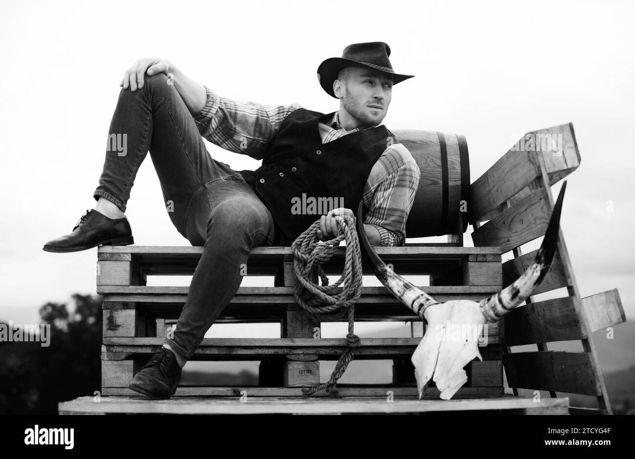 Guy cowboy. Owner of ranch. Farm worker and farming concept. Handsome ...