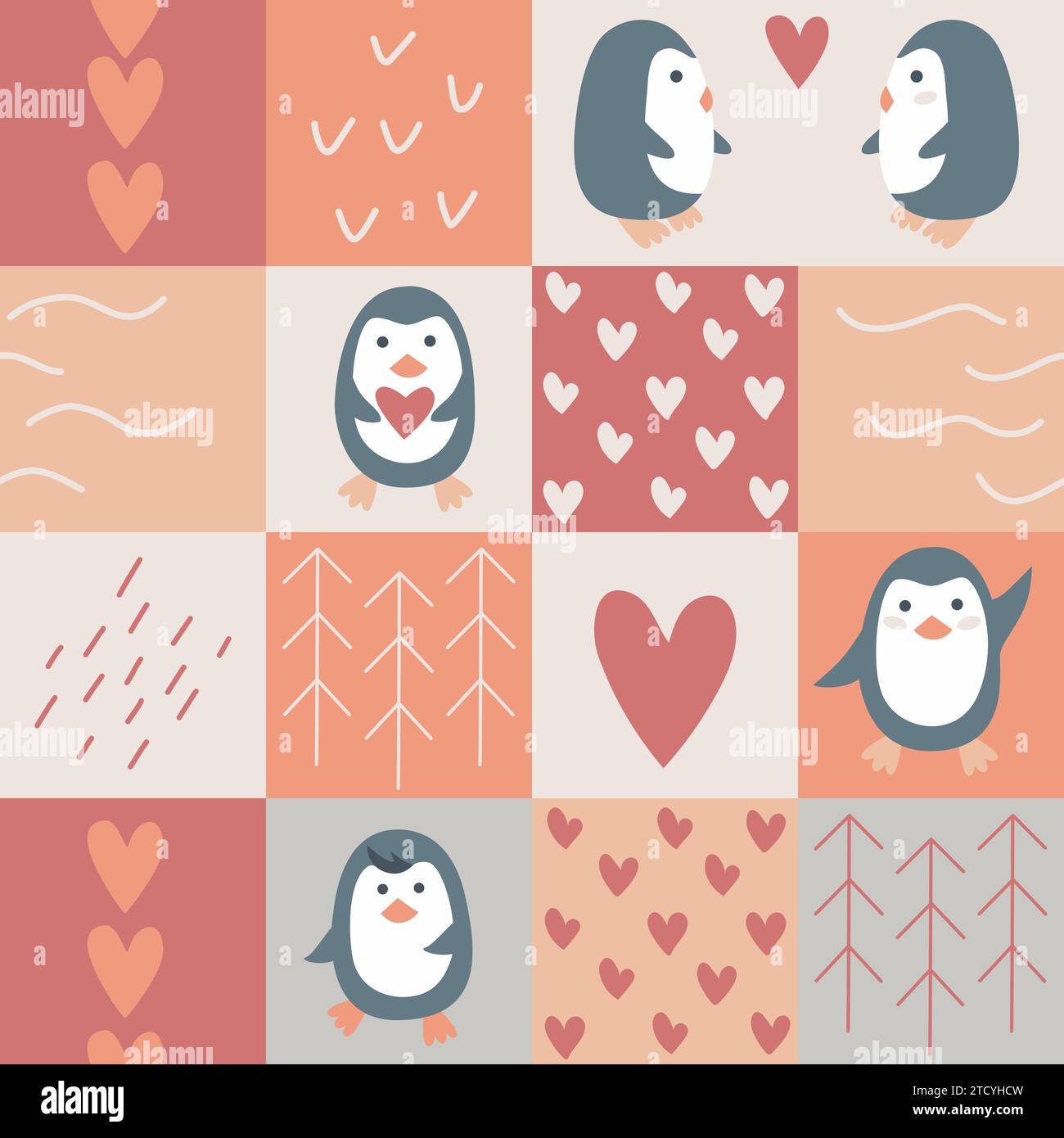 Penguins in love seamless pattern vector illustration Stock Vector ...
