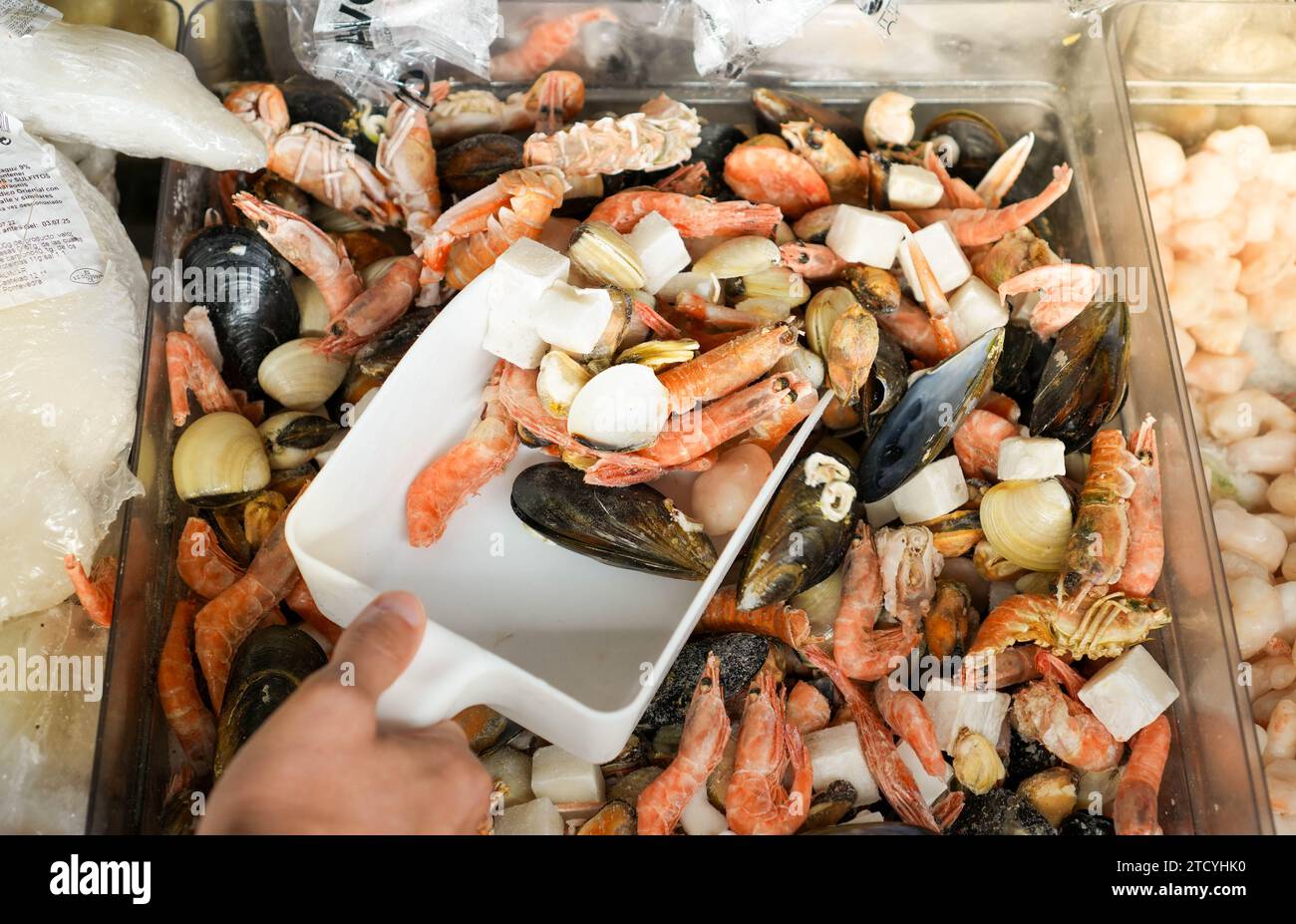 Quick frozen seafood mix in the supermarket for healthy meals ...