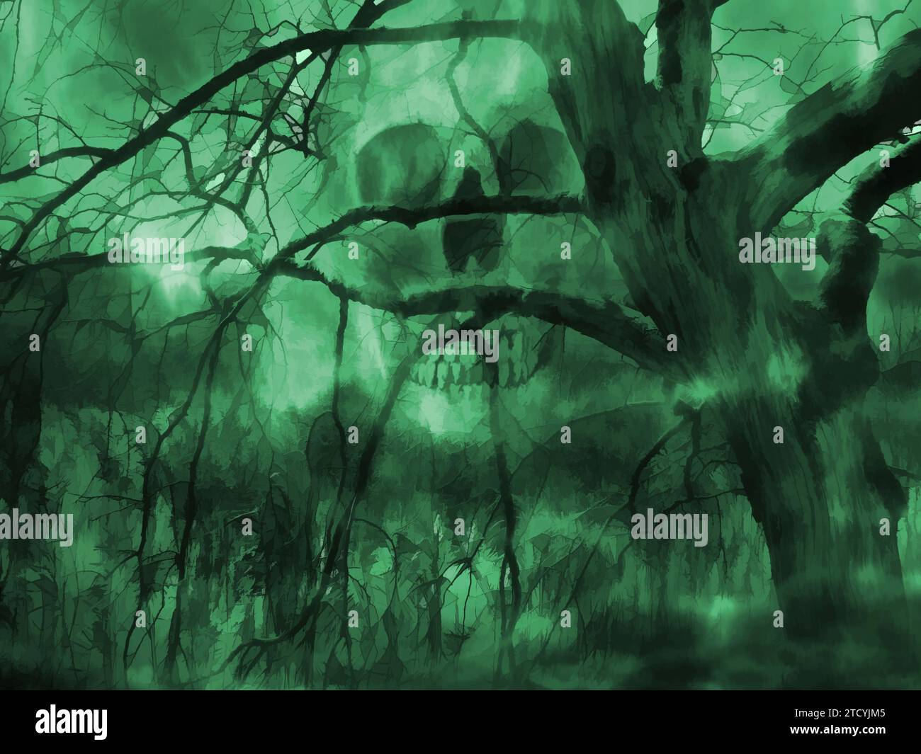 Digital illustration art. Mysterious, Dark and abandoned lake Stock ...