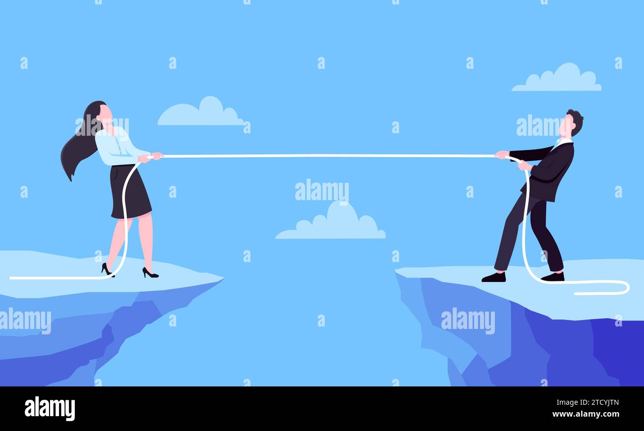 Business people play tug of war by pulling the rope. Business concept ...