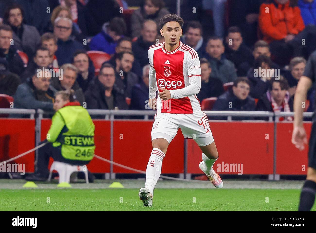 AMSTERDAM, NETHERLANDS - DECEMBER 14: Tristan Gooijer (Ajax) looks on during the Group B - UEFA ...