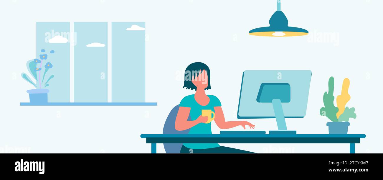 Woman at the computer. Remote study concept. Remote work for a ...