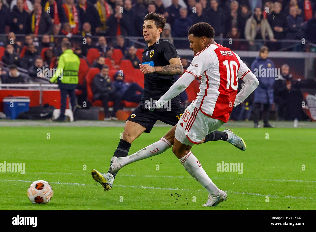 AMSTERDAM, NETHERLANDS - DECEMBER 14: Chuba Akpom (Ajax) controls the ball during the Group B ...
