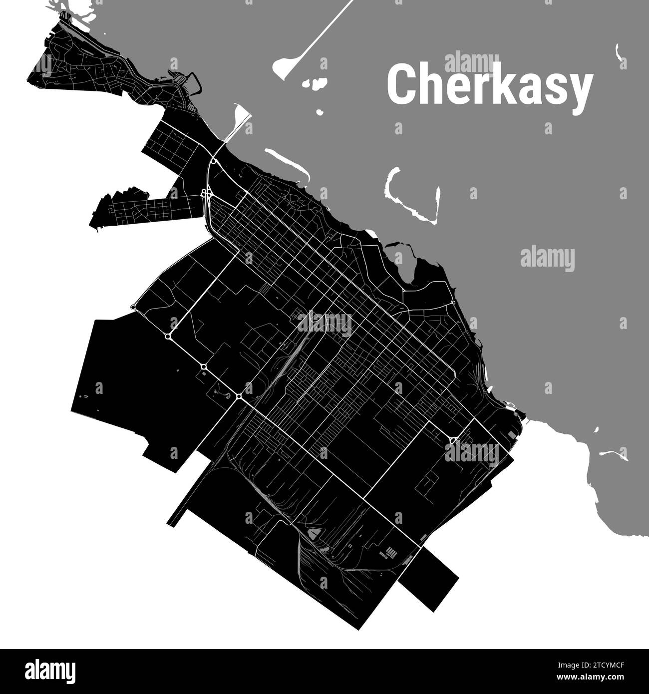 Cherkasy city map, Ukraine. Municipal administrative borders, black and ...