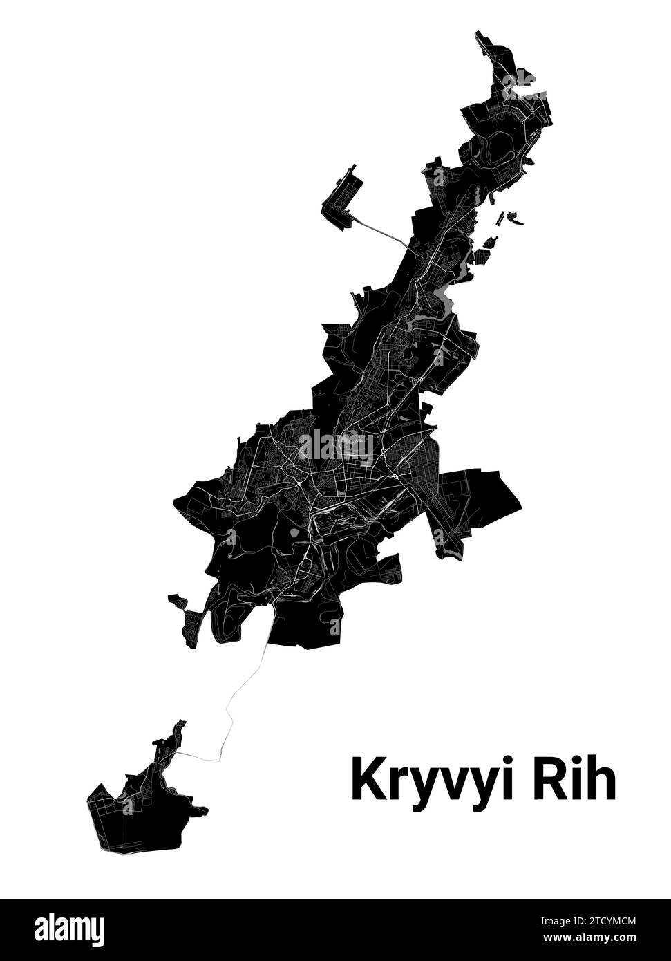 Kryvyi Rih city map, Ukraine. Municipal administrative borders, black ...