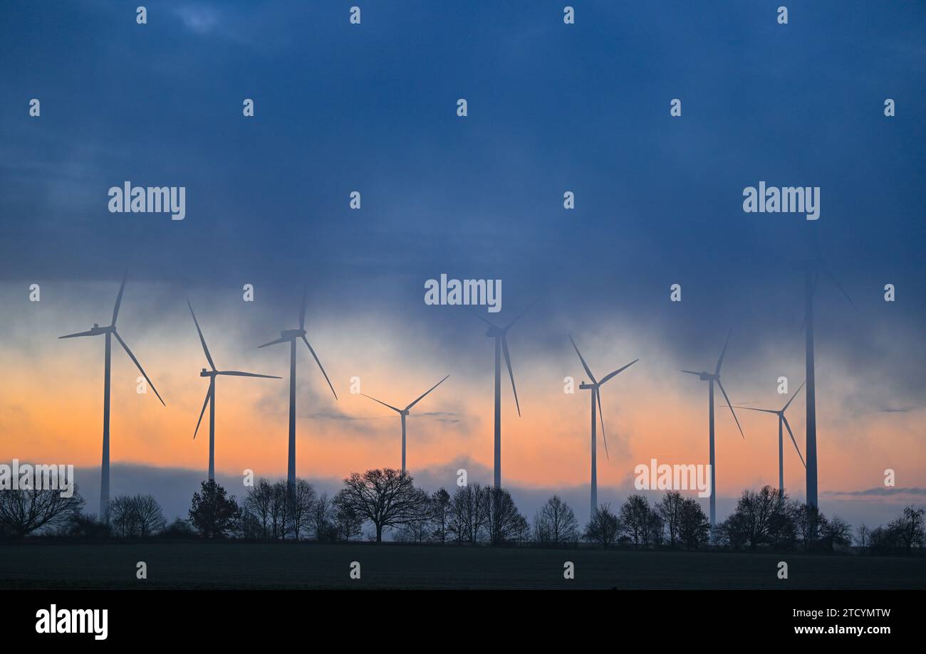 15 December 2023, Brandenburg, Sieversdorf: The morning sky shines over ...