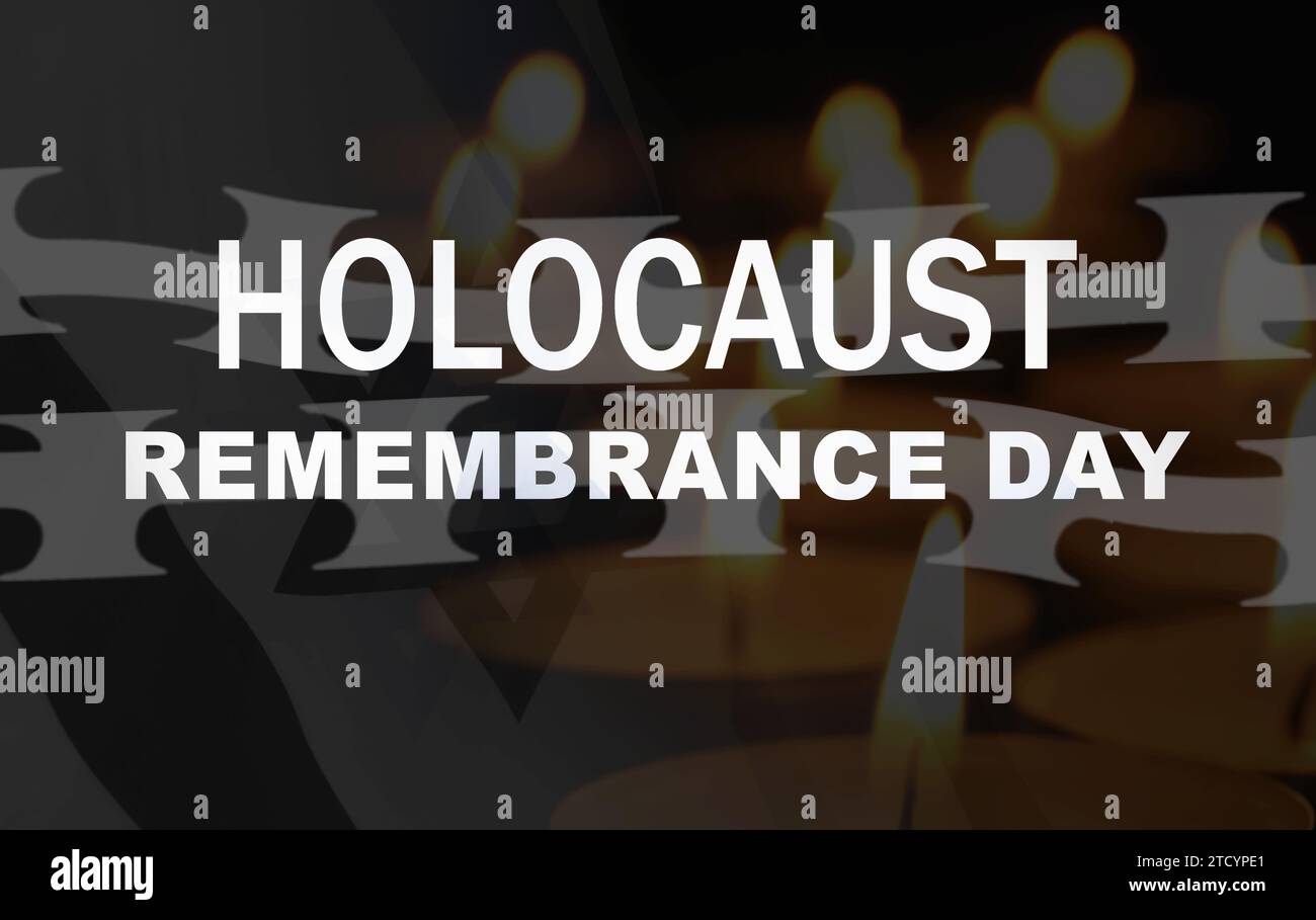 Holocaust Remembrance Day. Burning candles and flag of Israel, double ...