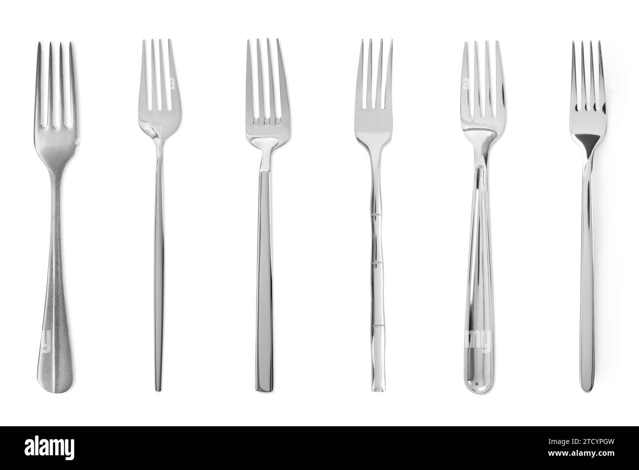 Shiny silver forks isolated on white, set Stock Photo - Alamy