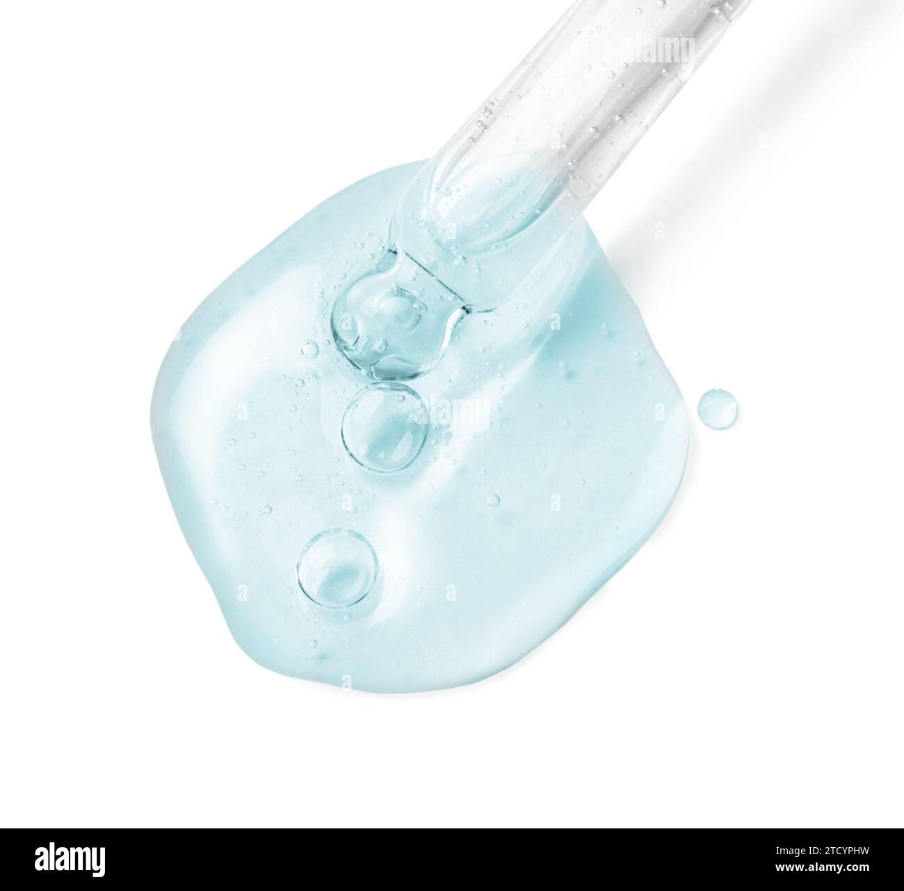 Dropper with serum on white background, top view. Skin care product ...