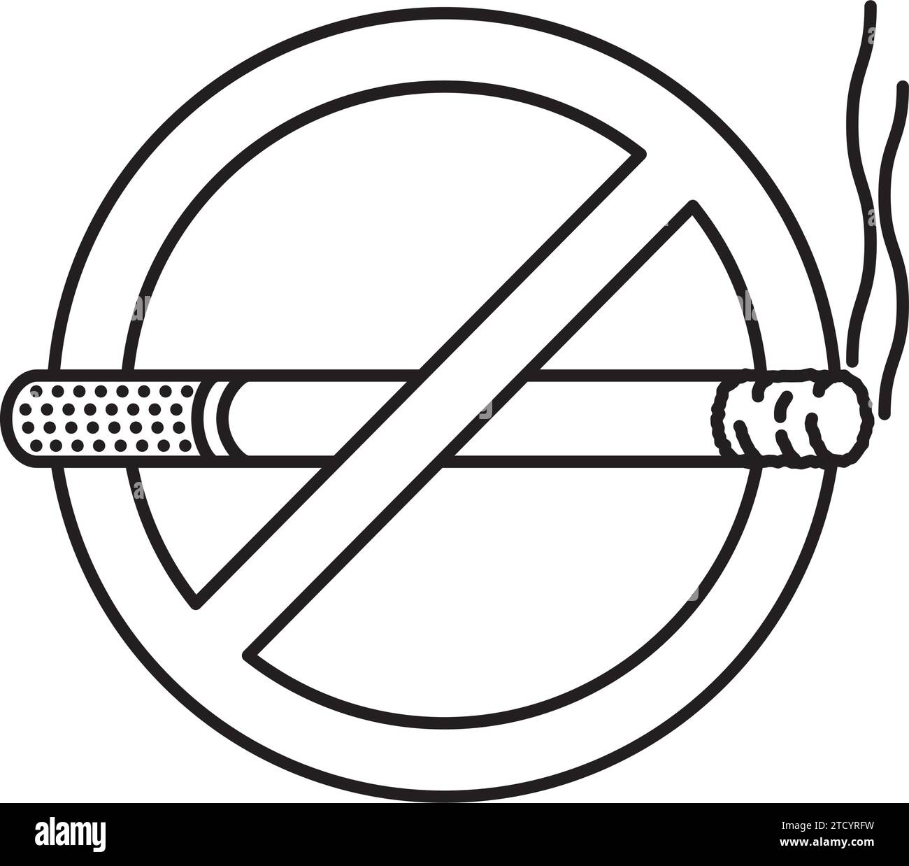 No smoking symbol vector line icon with burning filter cigarette for No Smoking Day on march 11 ...