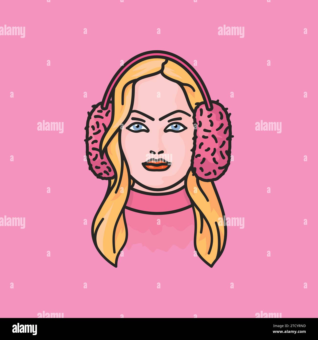 Beautiful young woman portrait with earmuffs vector illustration for ...