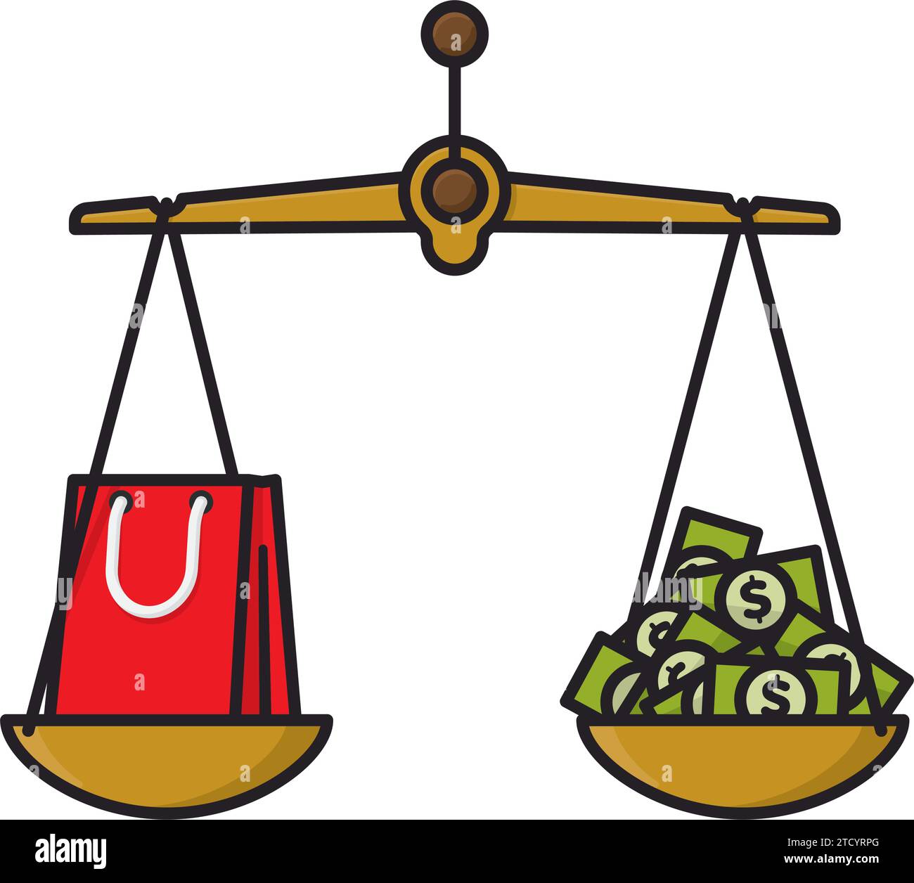 Scales with shopping bag and money isolated vector illustration for ...