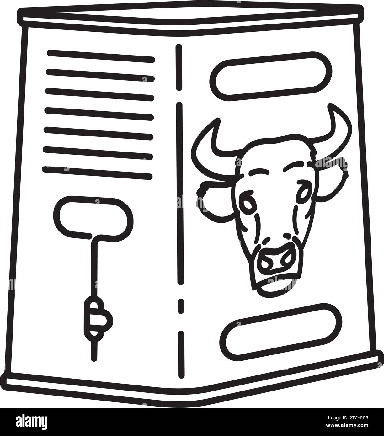 Can of Corned Beef with bull head drawing vector line icon for Corned ...