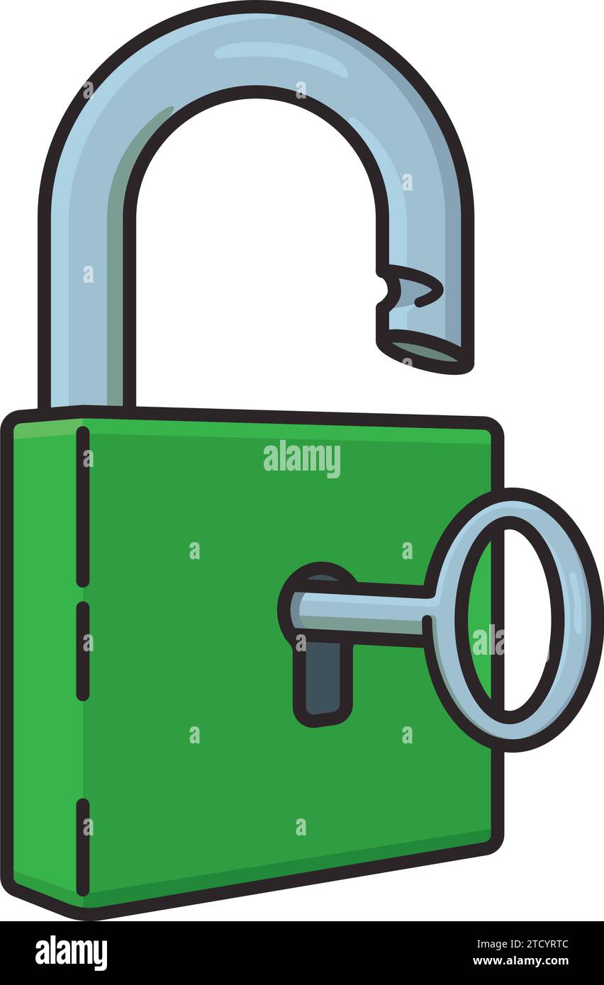 Opened green padlock with key isolated vector illustration for Freedom ...