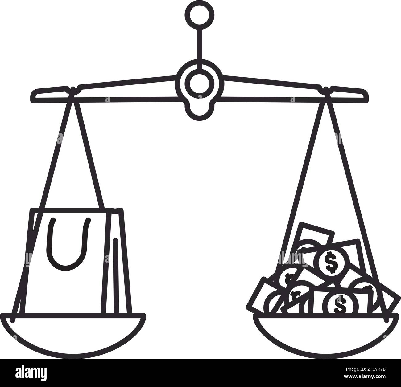 Scales with shopping bag and money isolated vector line icon for World ...