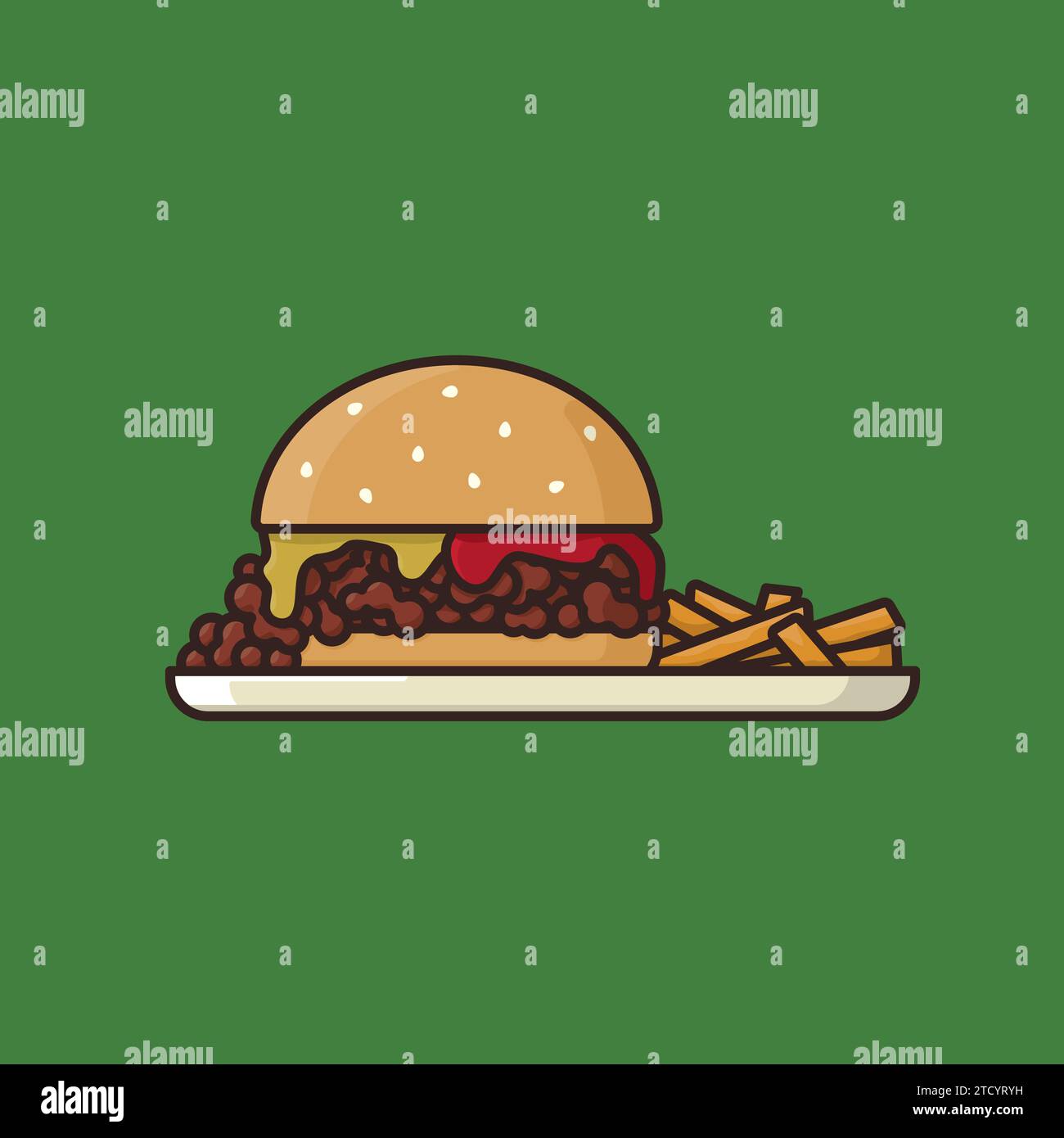Sloppy Joe meal with french fries vector illustration for National ...