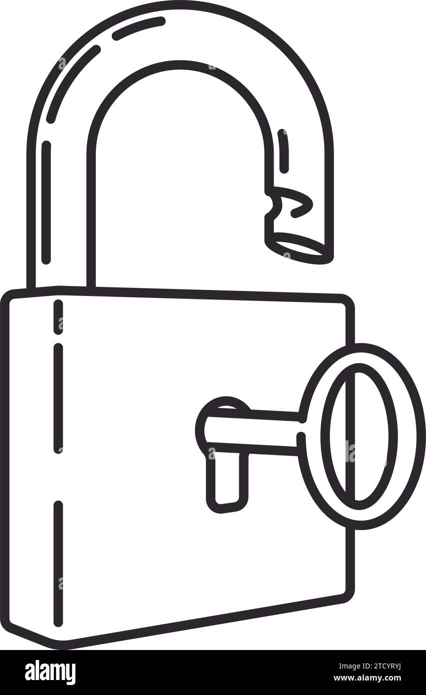 Opened padlock with key vector line icon for Freedom of Information Day ...