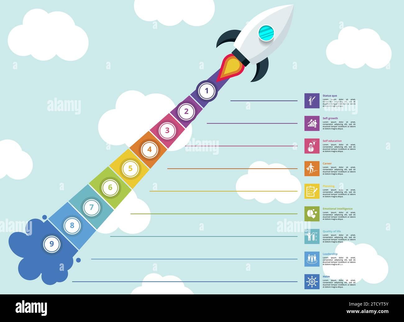 Infographics with Personal Growth theme icons, 10 steps. Such as status ...